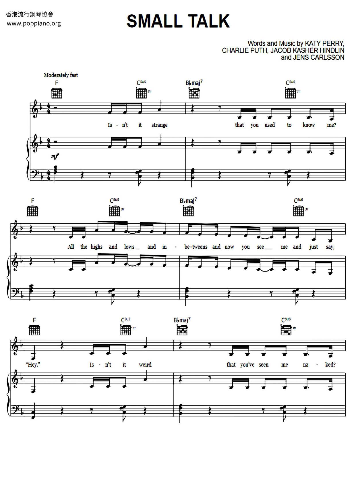 Katy Perry-Small Talk Sheet Music pdf, - Free Score Download ★