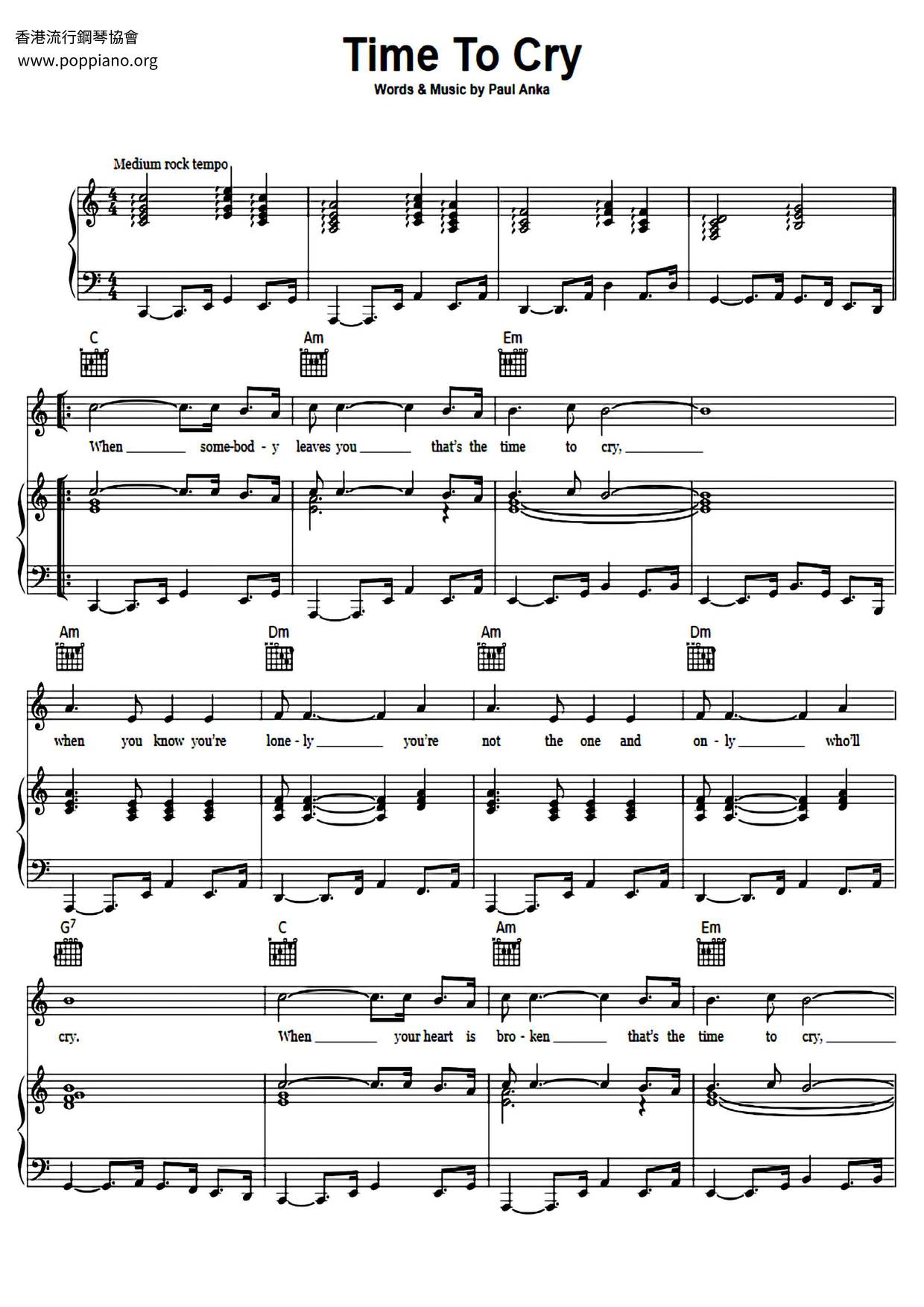 Paul Anka-Time To Cry Sheet Music pdf, - Free Score Download ★