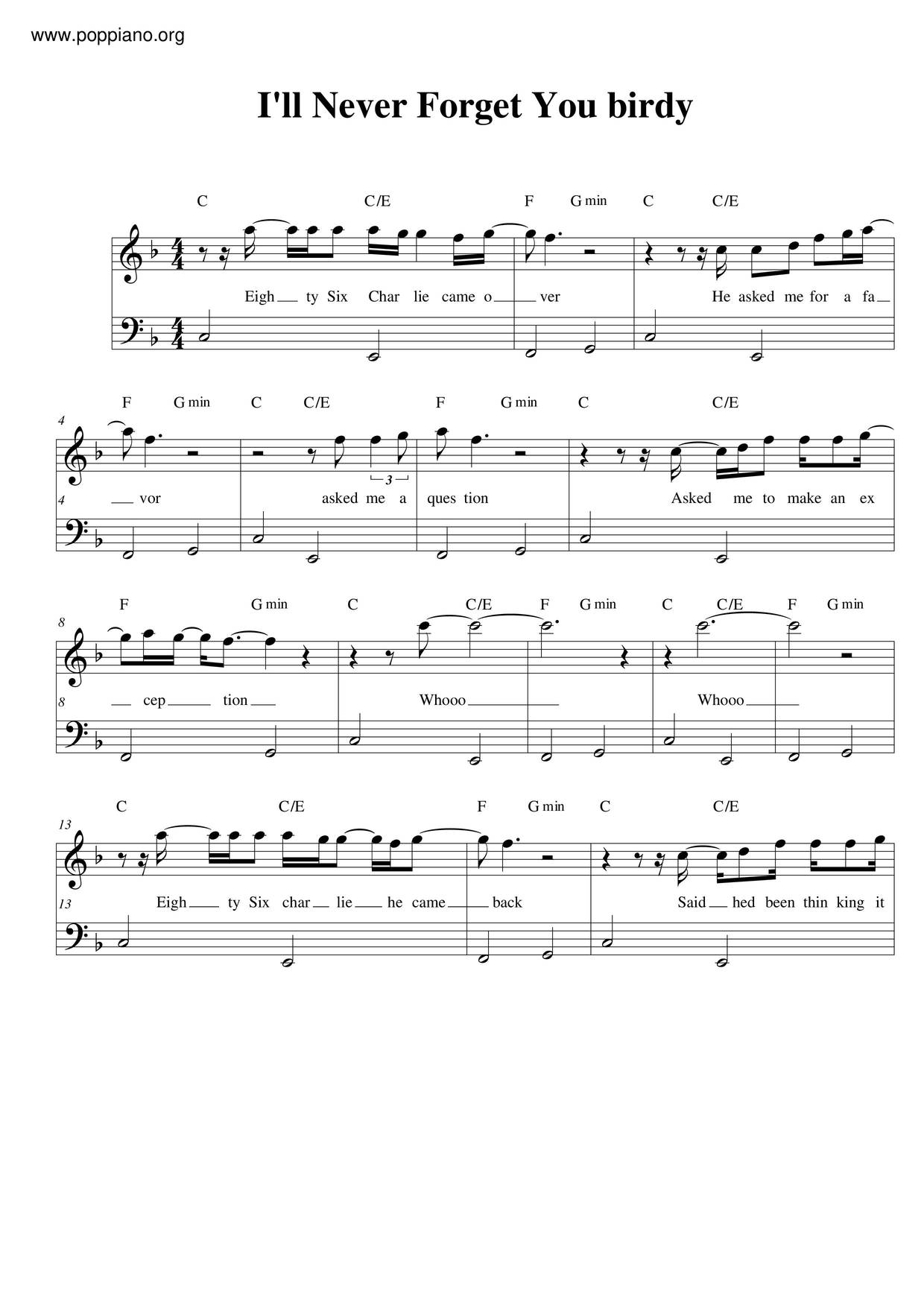Birdy-I'll Never Forget You Sheet Music pdf, - Free Score Download ★