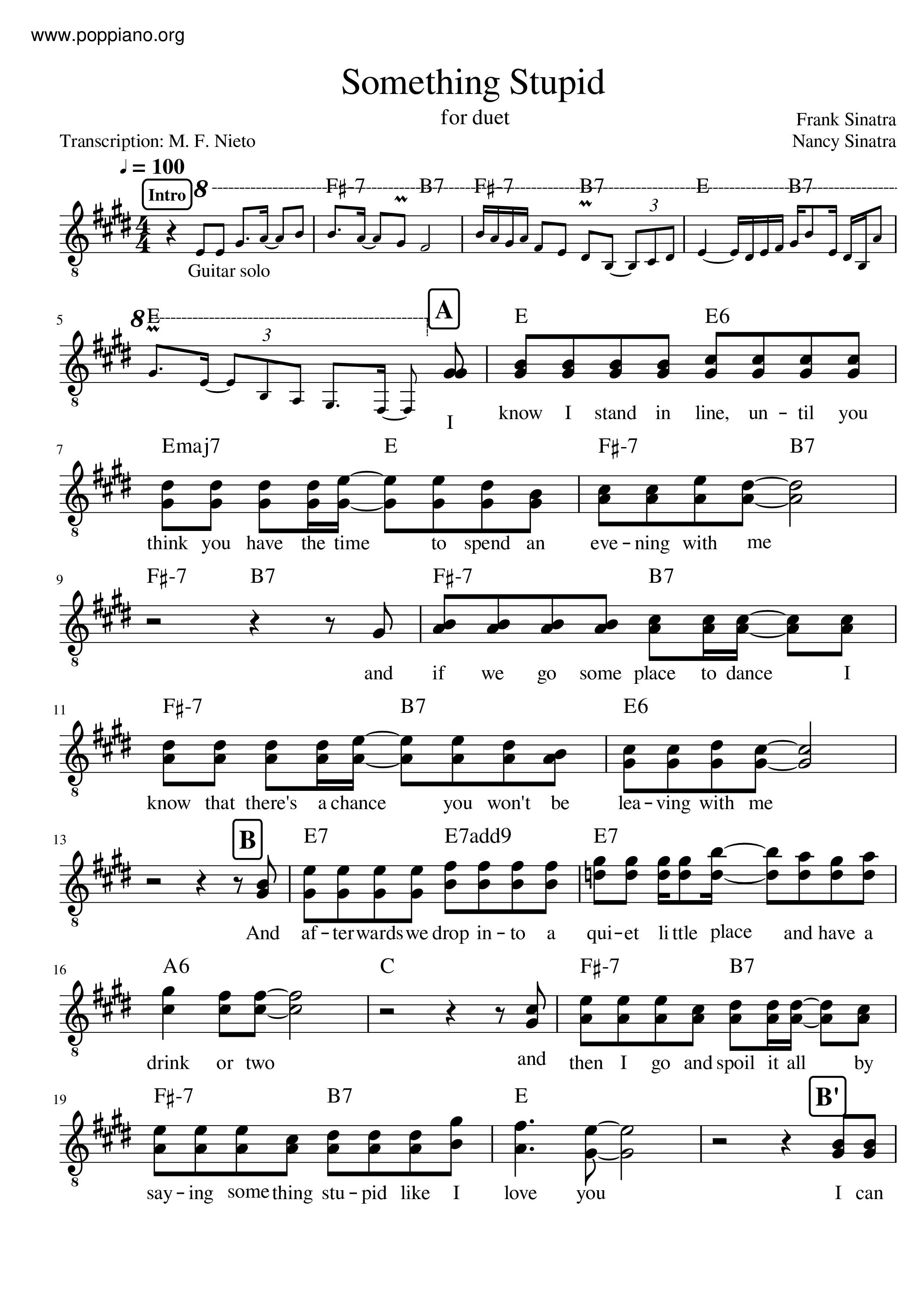 ★Frank Sinatra, Nancy Sinatra - Something Stupid ピアノ譜pdf- 香港ポップピアノ協会 無料 ...