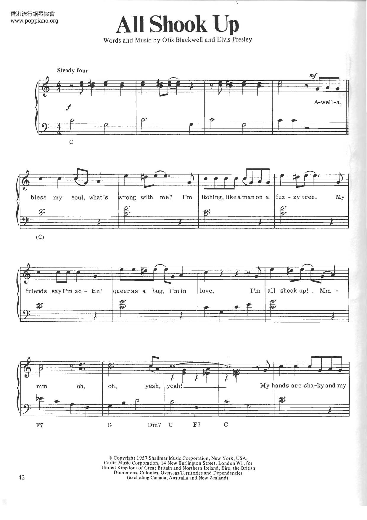 Elvis Presley-All Shook Up Sheet Music pdf, - Free Score Download ★