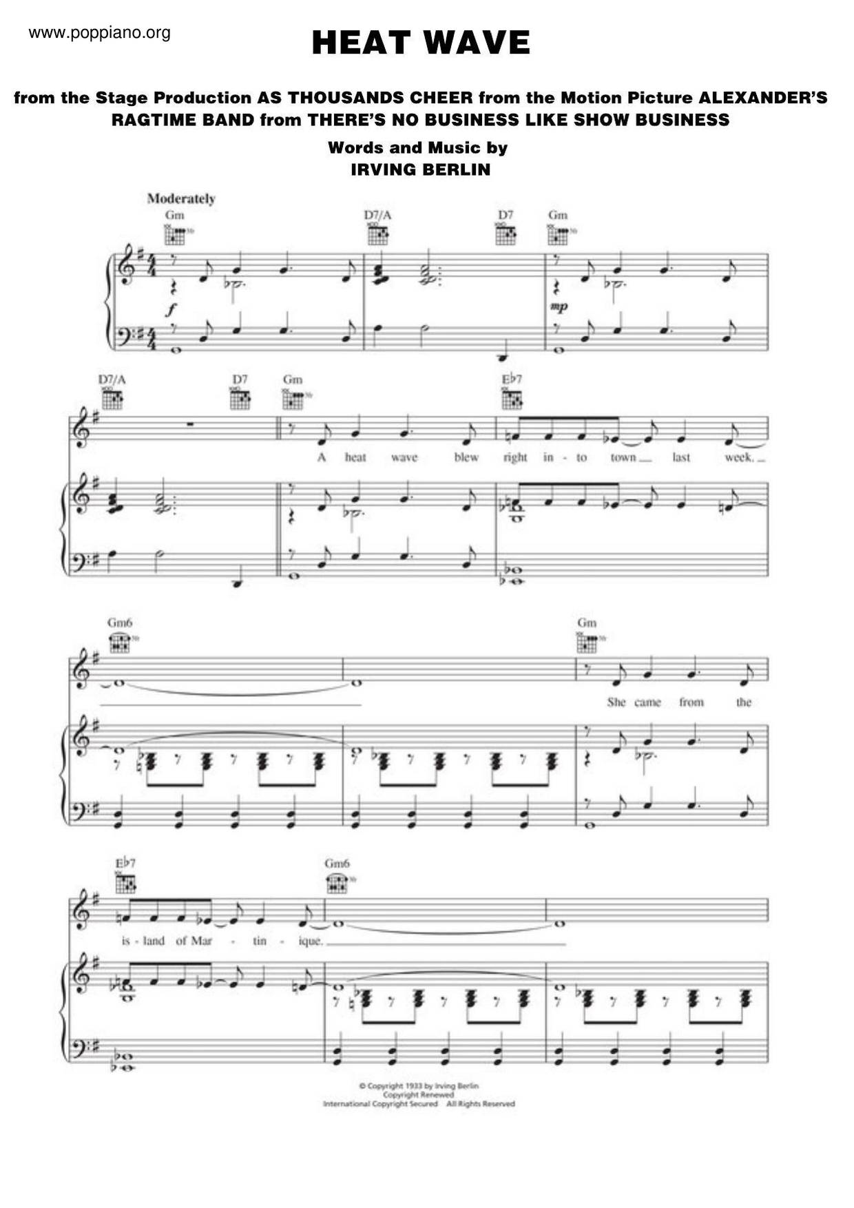 Irving Berlin-Heat Wave Sheet Music pdf, - Free Score Download ★