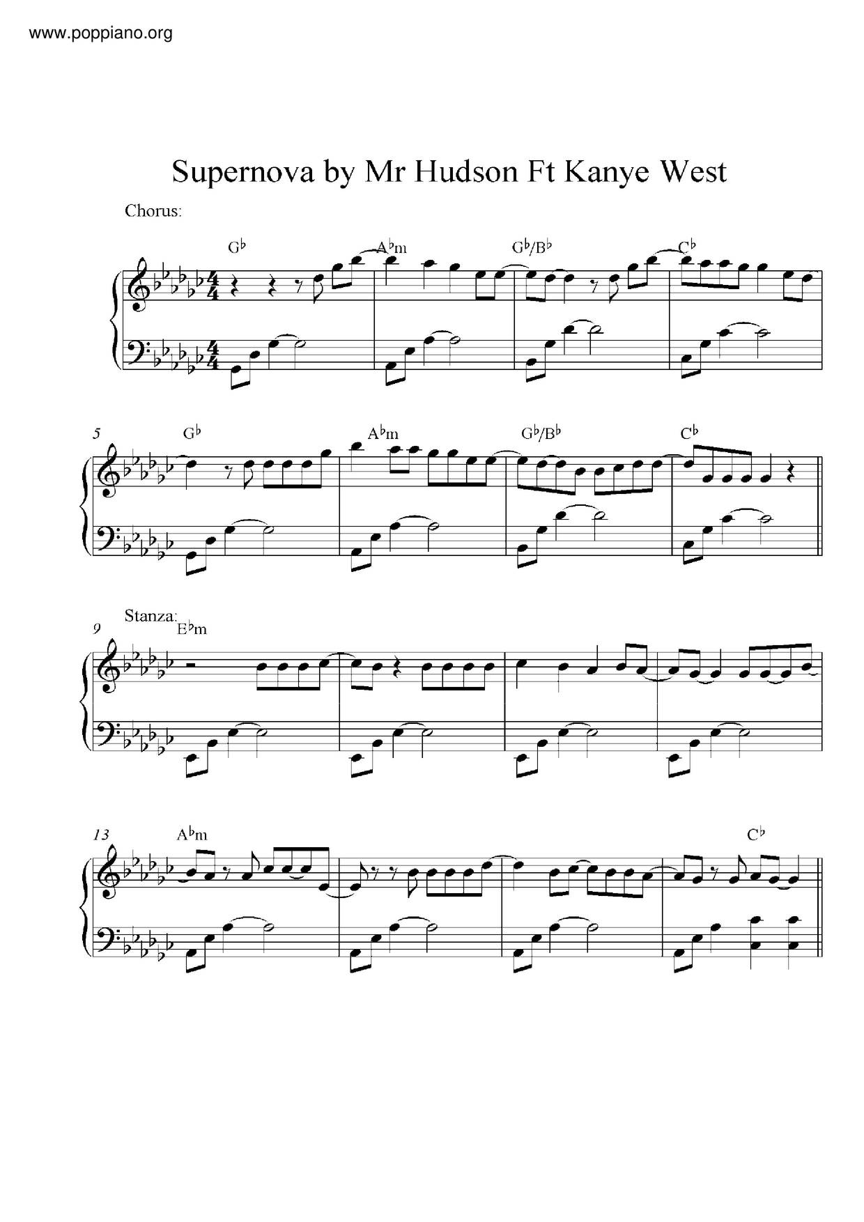 Mr. Hudson, Kanye West-Supernova Sheet Music pdf, - Free Score Download ★