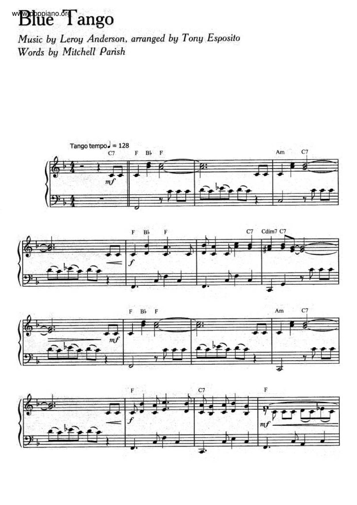 Leroy Anderson-Blue Tango 琴譜pdf-香港流行鋼琴協會琴譜下載 ★