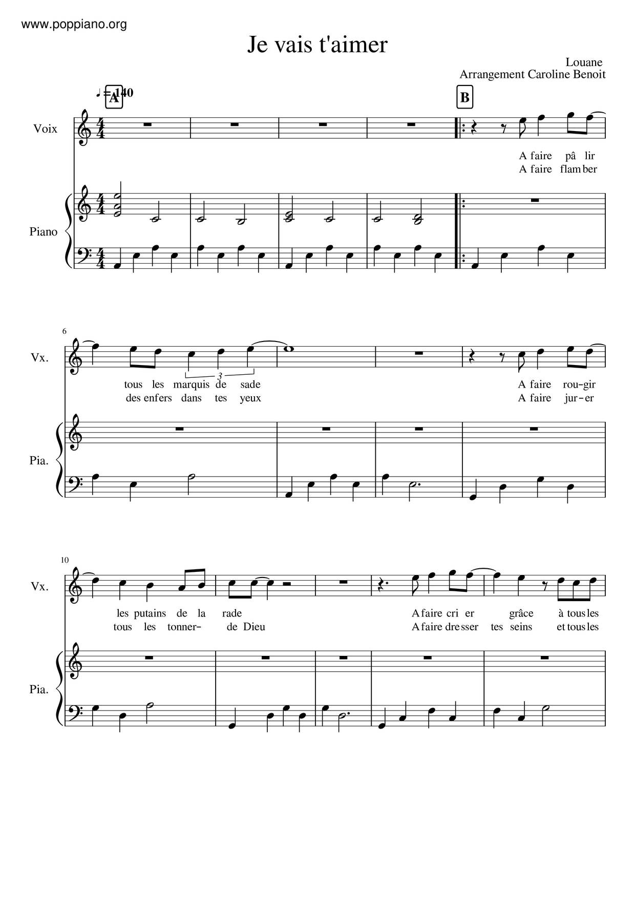 Louane-Je Vais T'Aimer Sheet Music pdf, - Free Score Download ★