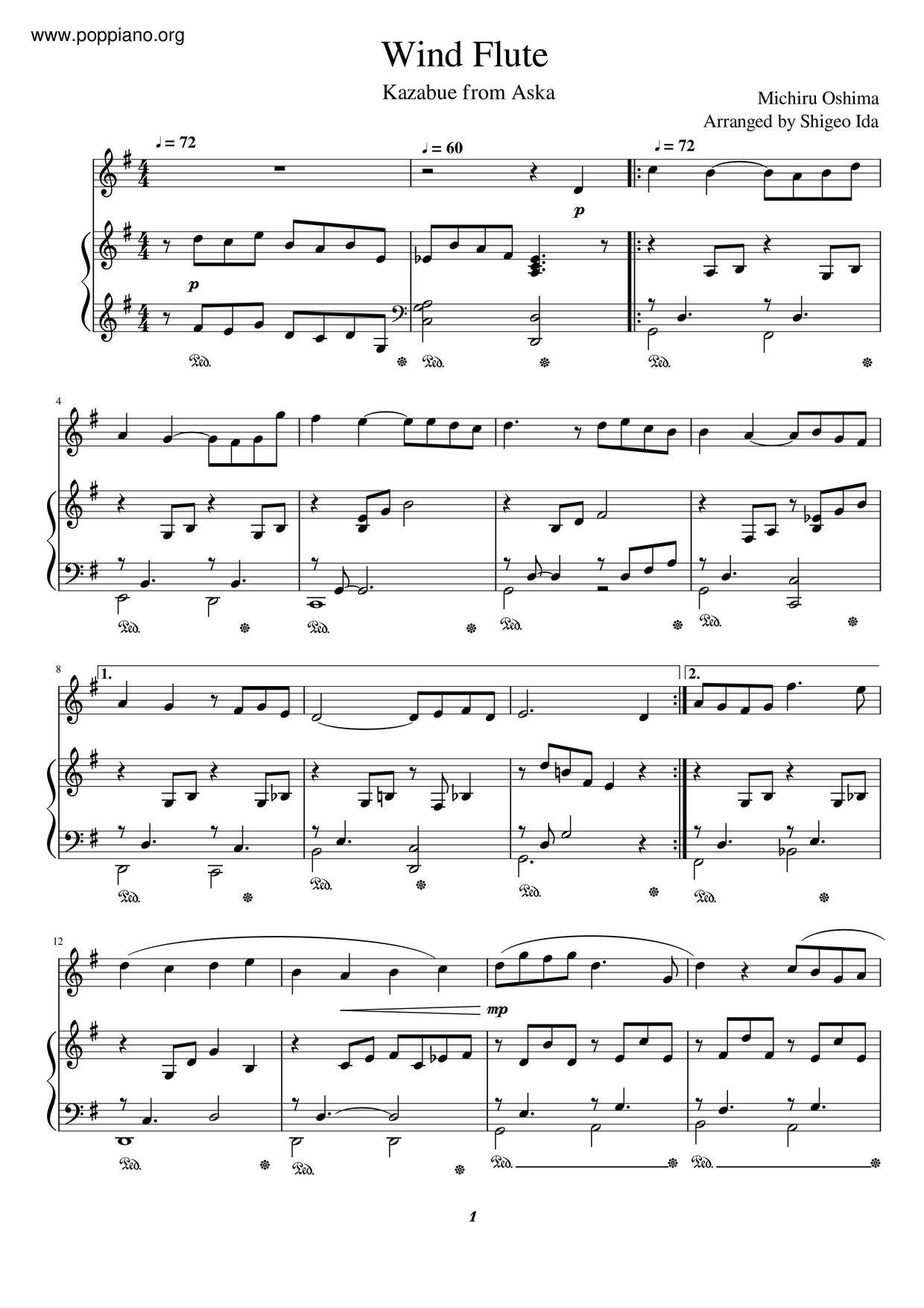 Michiru Oshima-Wind Flute Sheet Music pdf, - Free Score Download ★