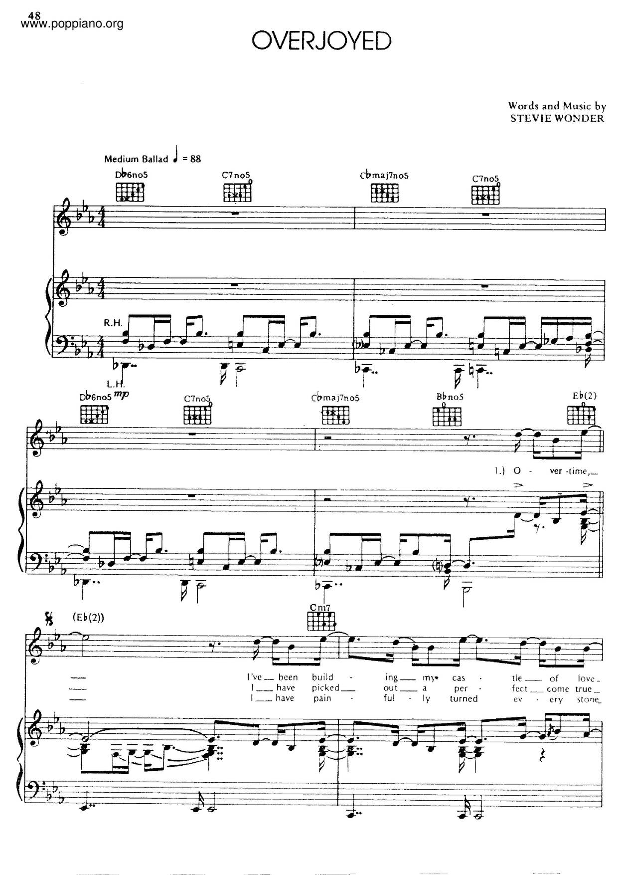 Stevie Wonder-Overjoyed Sheet Music pdf, - Free Score Download ★