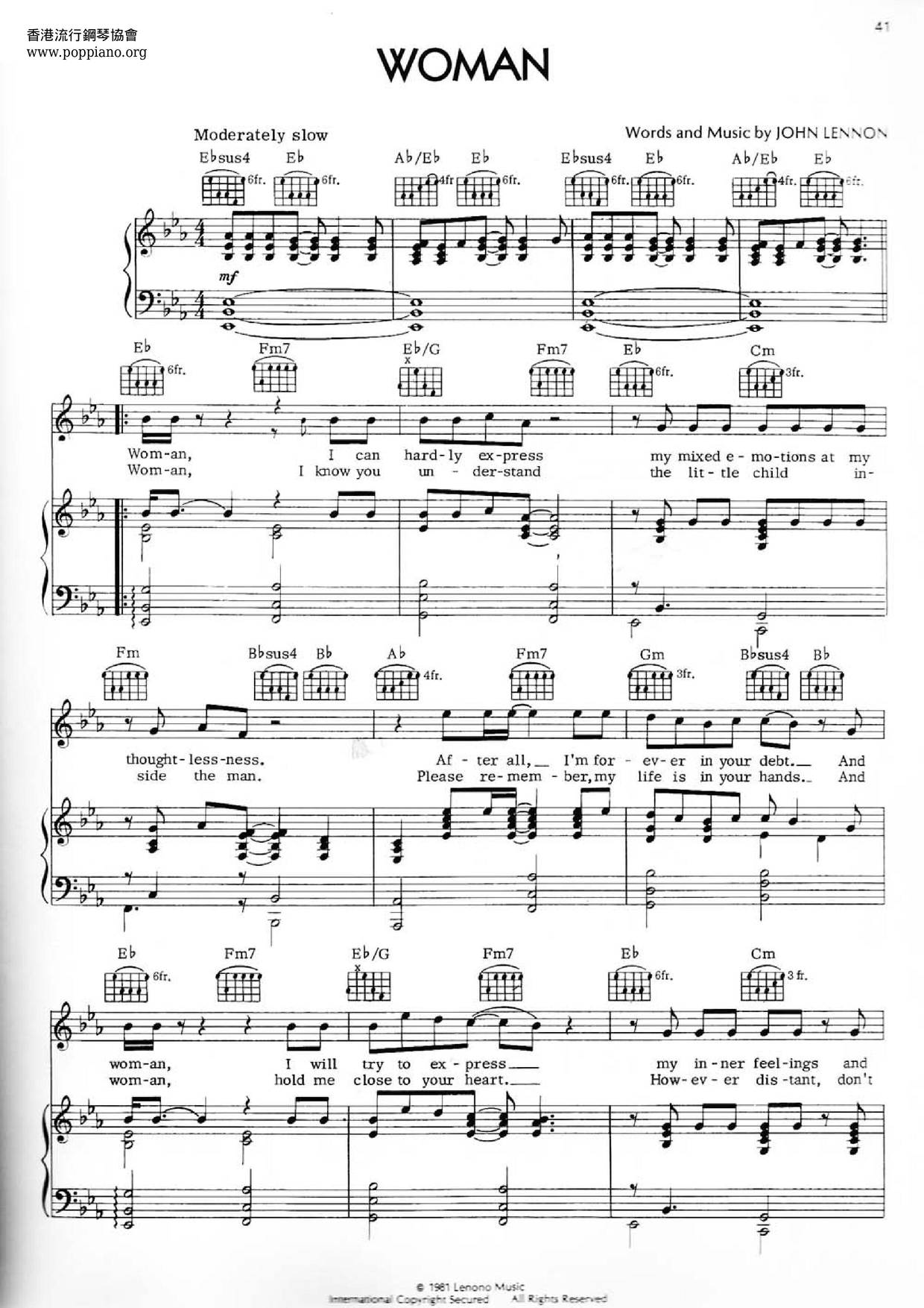 John Lennon-Woman Sheet Music pdf, - Free Score Download ★