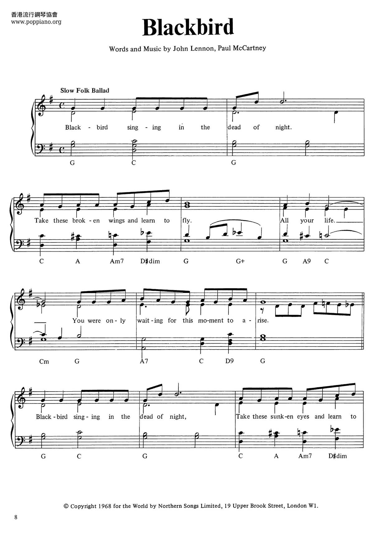 The Beatles-Blackbird Sheet Music pdf, - Free Score Download ★