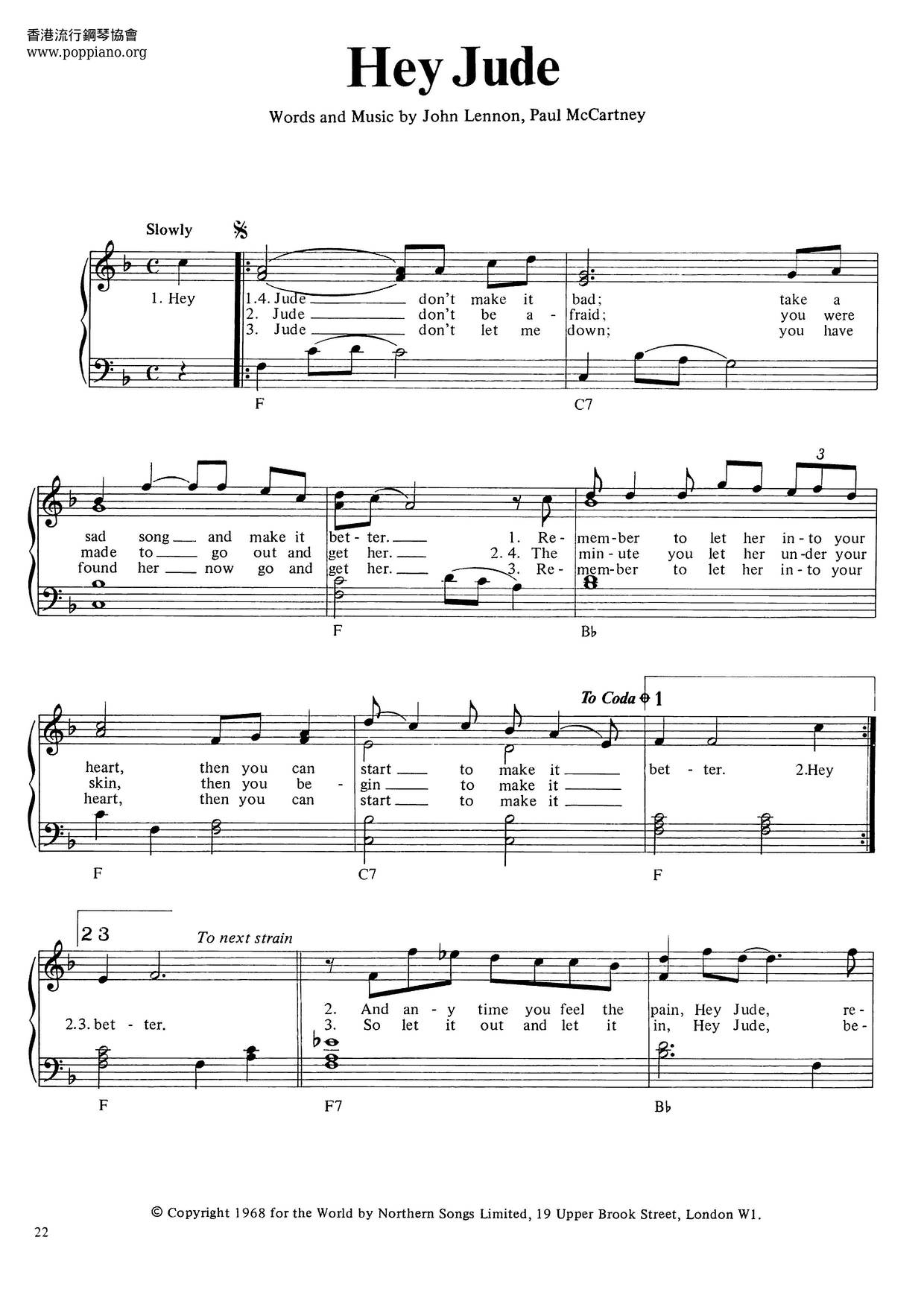 The Beatles-Hey Jude Sheet Music pdf, - Free Score Download ★