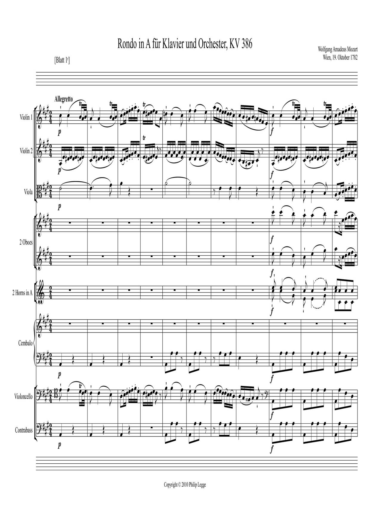 Mozart-Rondo In A Major, K. 386 Sheet Music pdf, - Free Score Download ★
