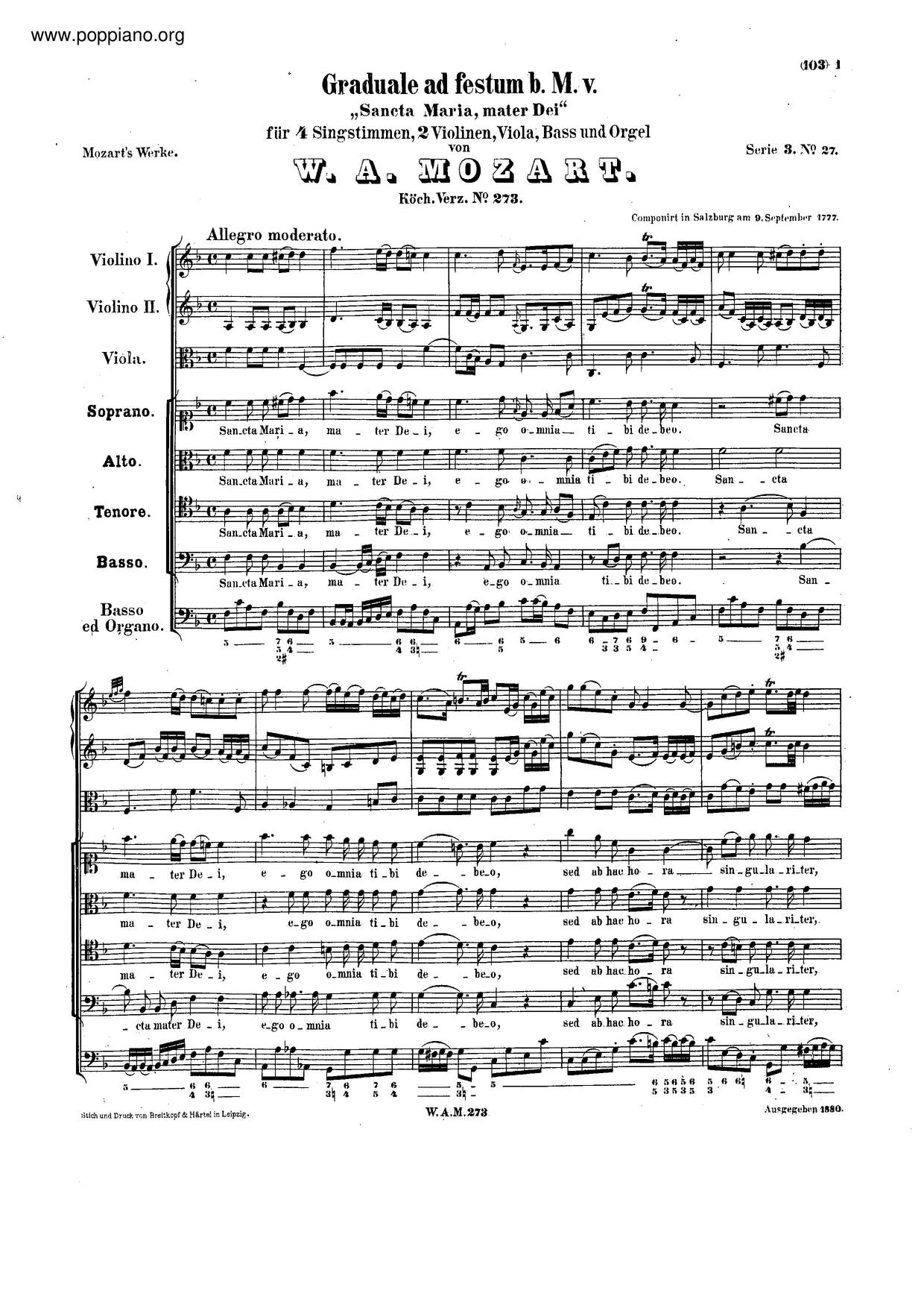 Mozart-Sancta Maria, Mater Dei, K. 273 Sheet Music pdf, - Free Score ...