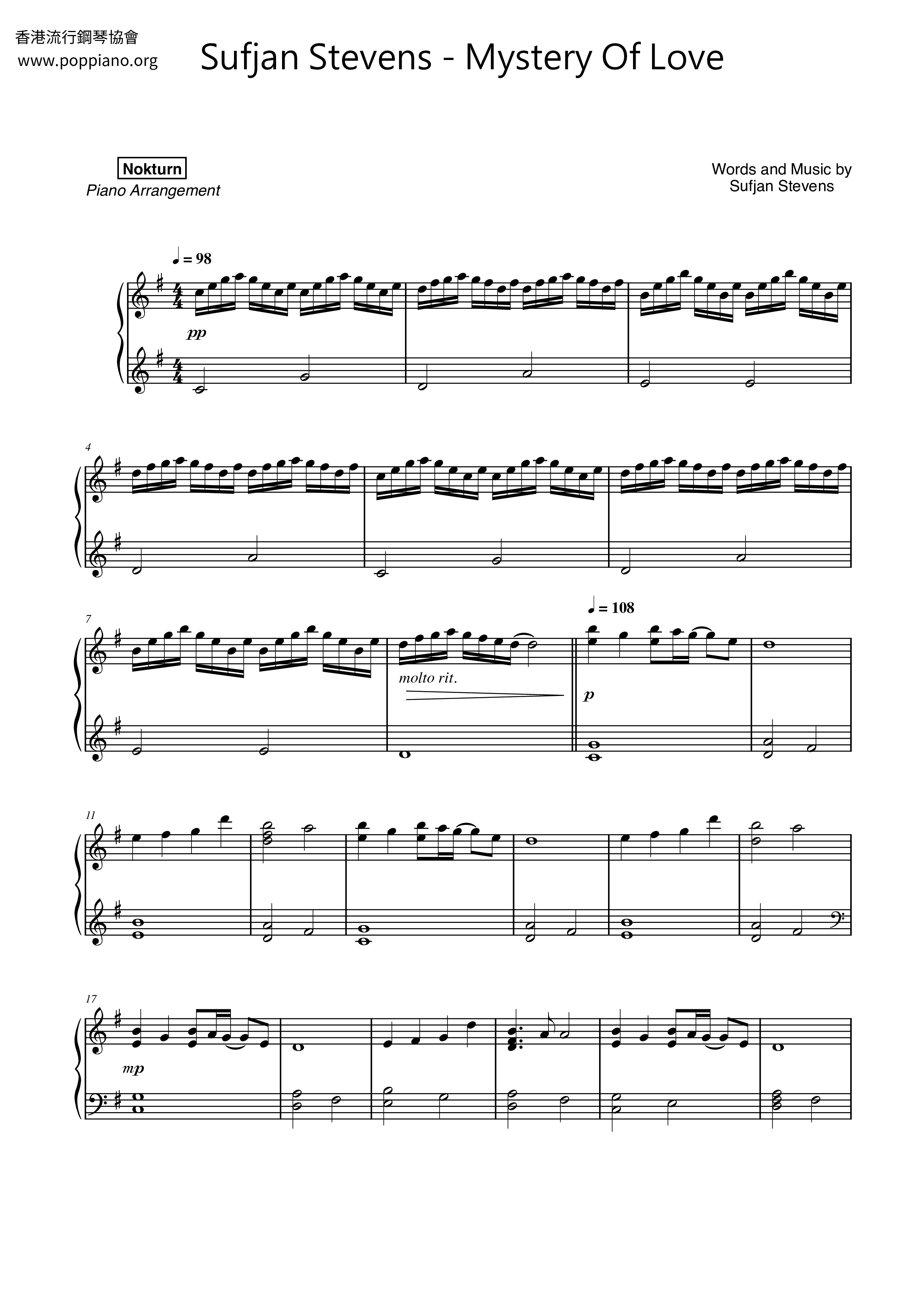 Sufjan Stevens-Mystery Of Love Sheet Music pdf, - Free Score Download ★