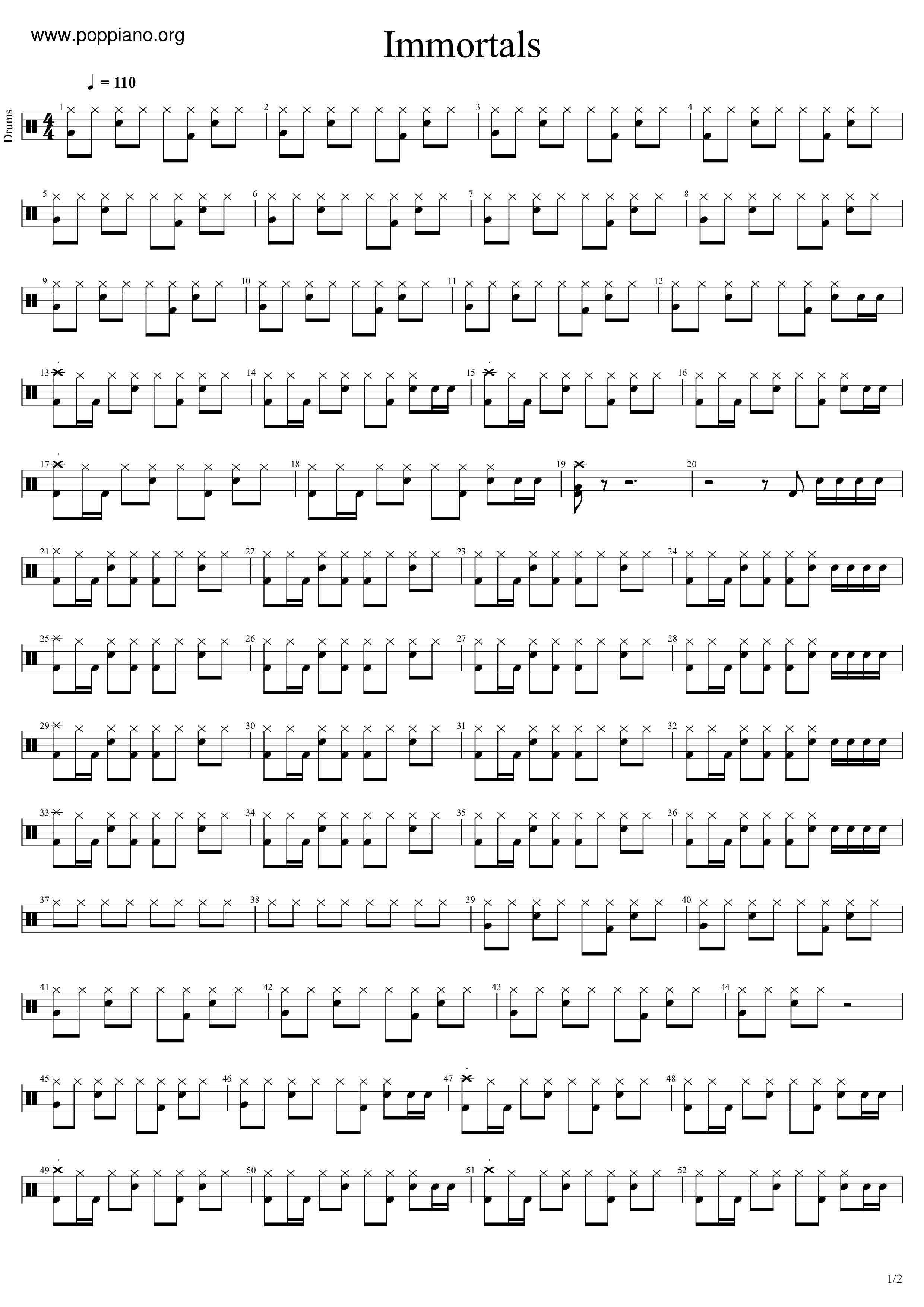 Fall Out Boy-Big Hero 6 - Immortals Drum Tab pdf, - Free Score Download ★