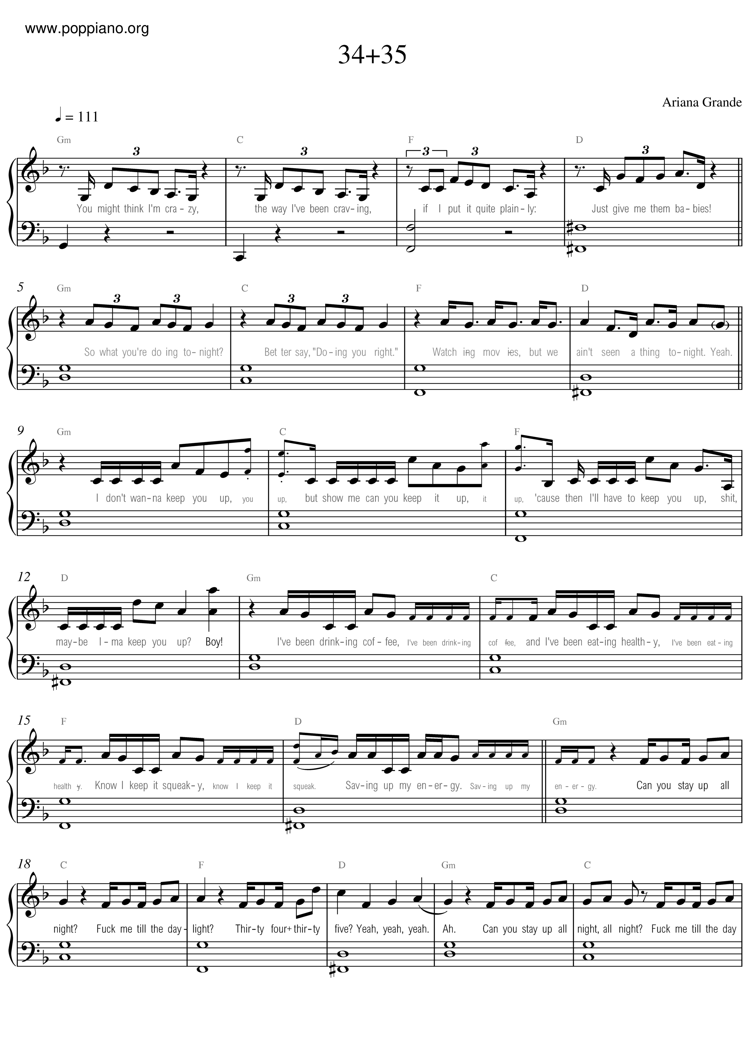 Ariana Grande-34+35 Sheet Music pdf, - Free Score Download ★