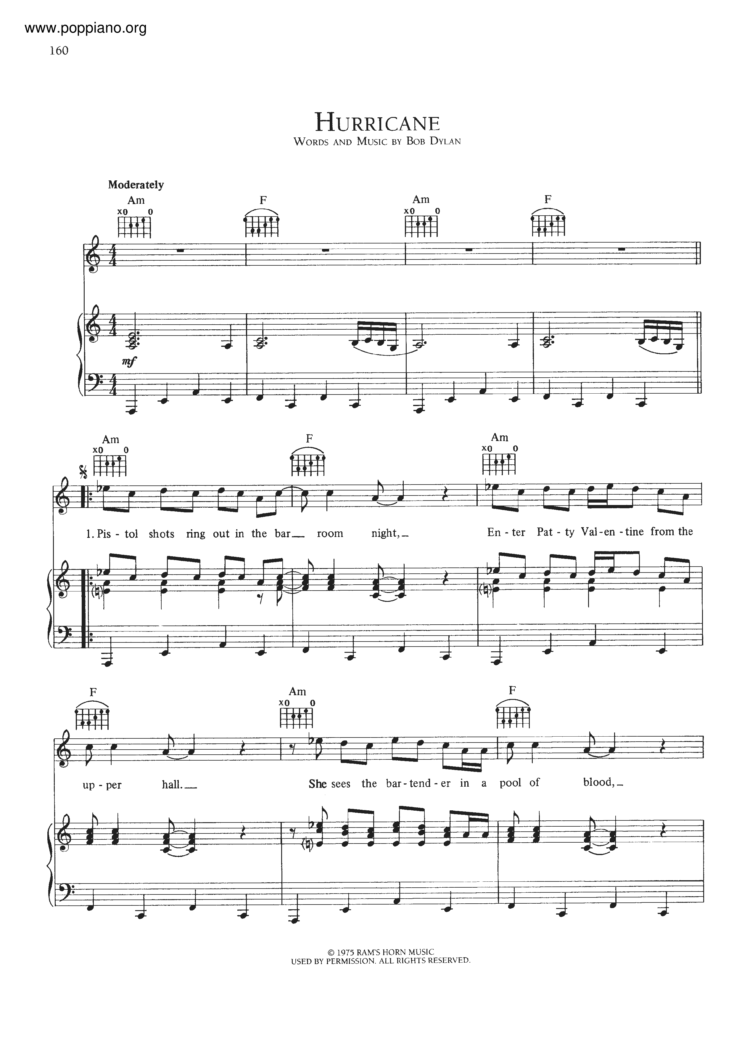 Bob Dylan-Hurricane Sheet Music pdf, - Free Score Download ★