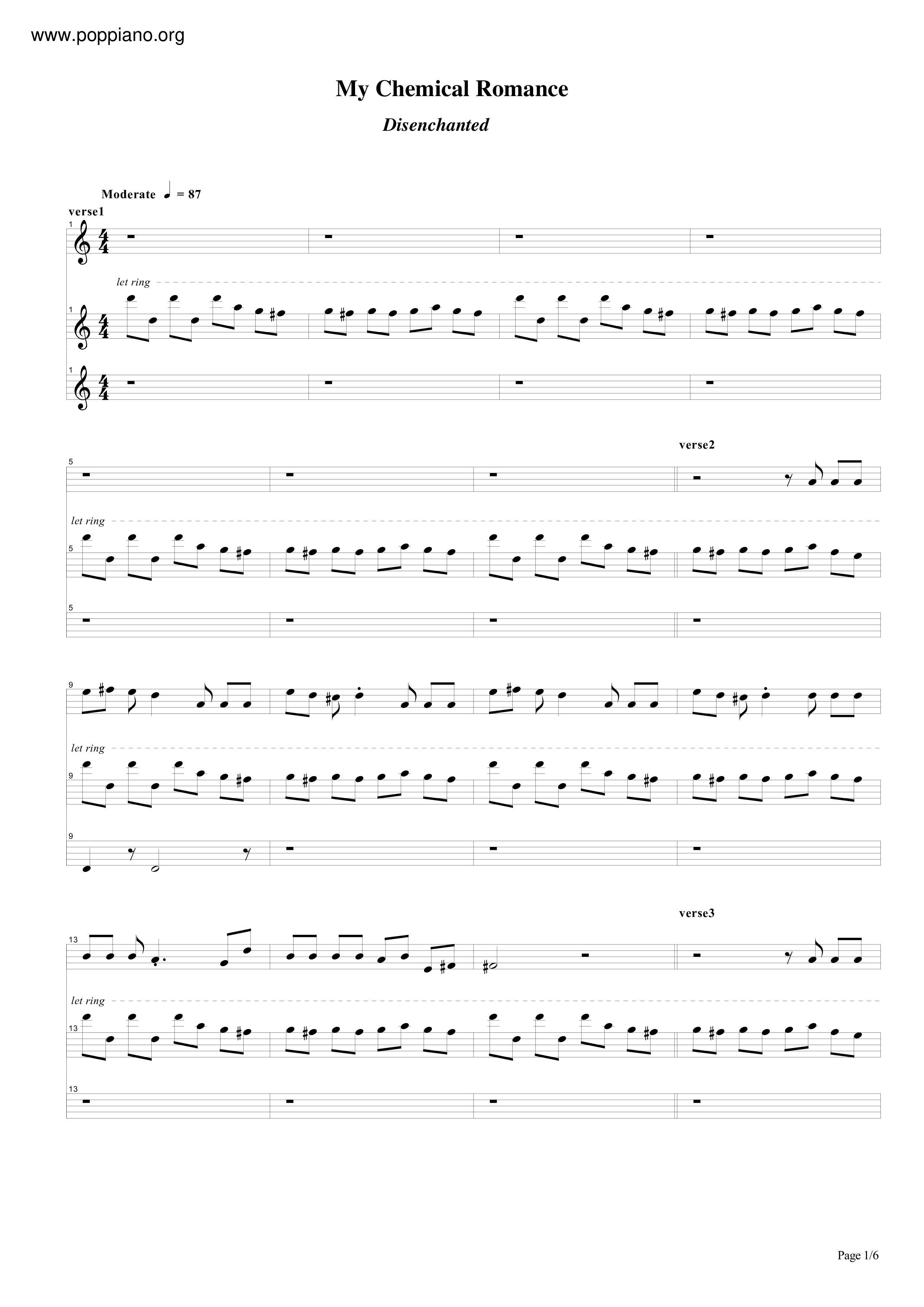 My Chemical Romance-Disenchanted Sheet Music pdf, - Free Score Download ★