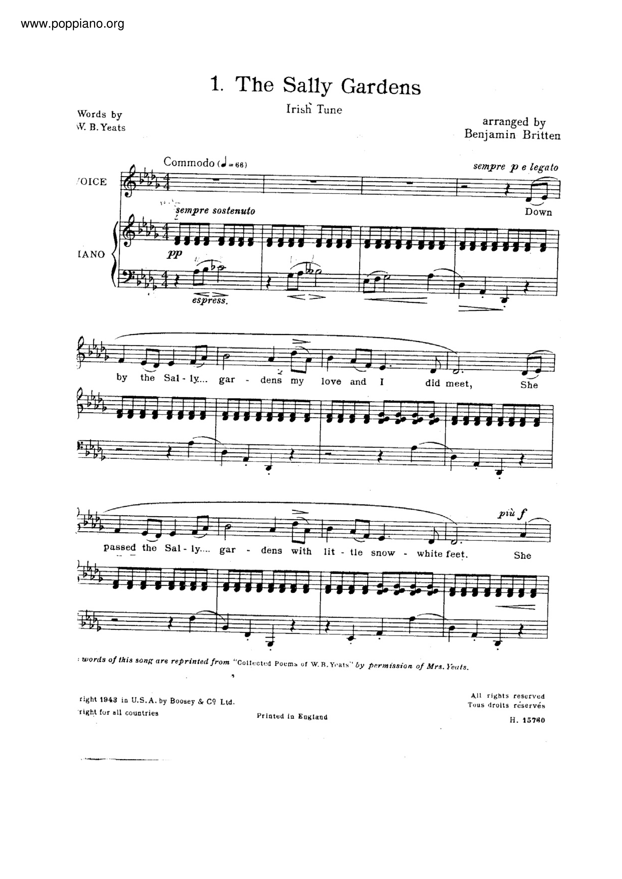 Benjamin Britten-The Sally Gardens Sheet Music pdf, - Free Score Download ★