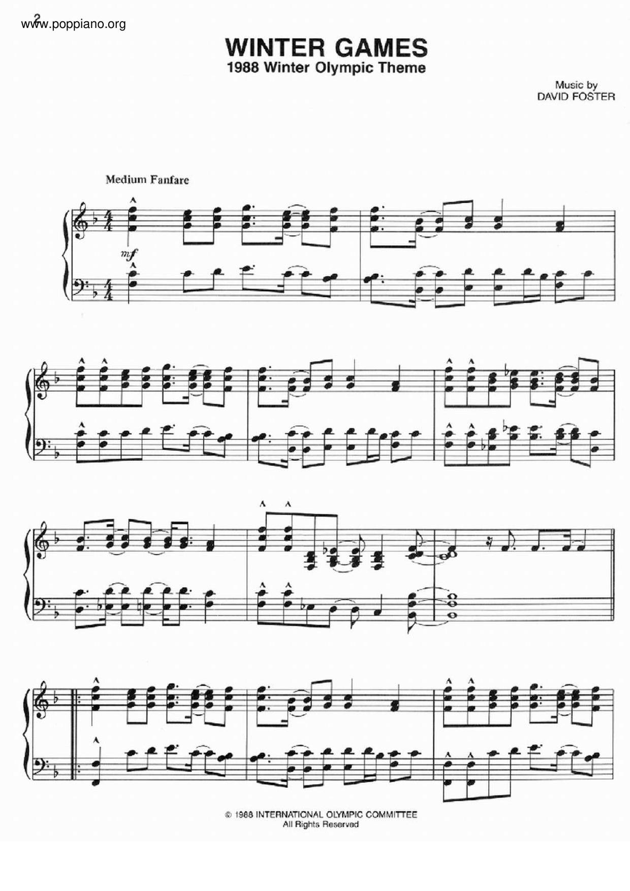 David Foster-Winter Games Sheet Music pdf, - Free Score Download ★