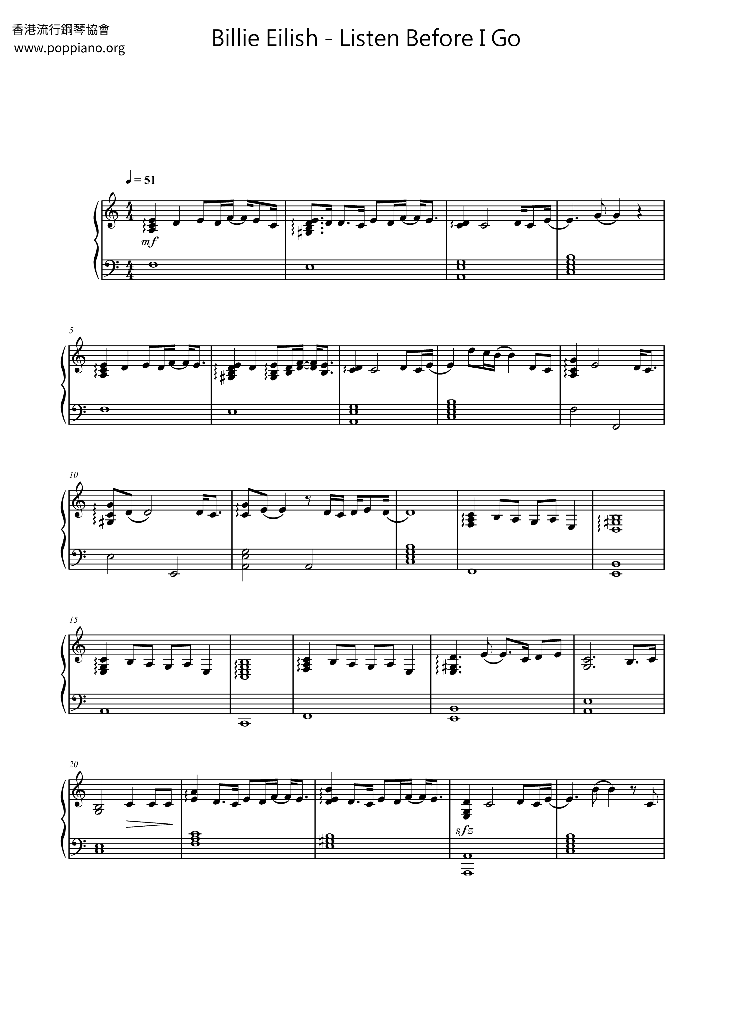 Billie Eilish-Listen Before I Go Sheet Music pdf, - Free Score Download ★