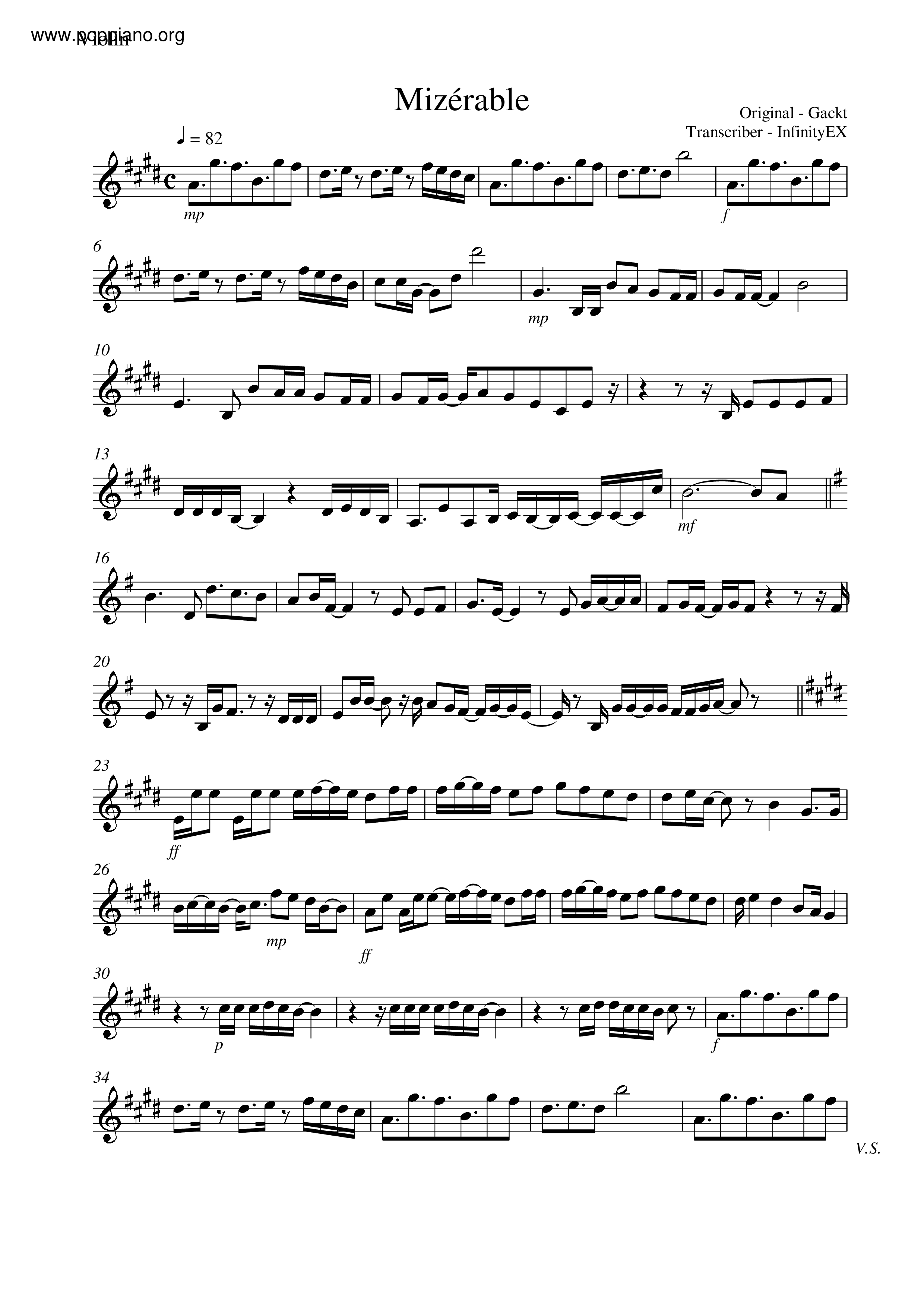 Gakuto Oshiro-Mizerable Violin Score pdf, (大城 ガクト) - Free Score Download ★