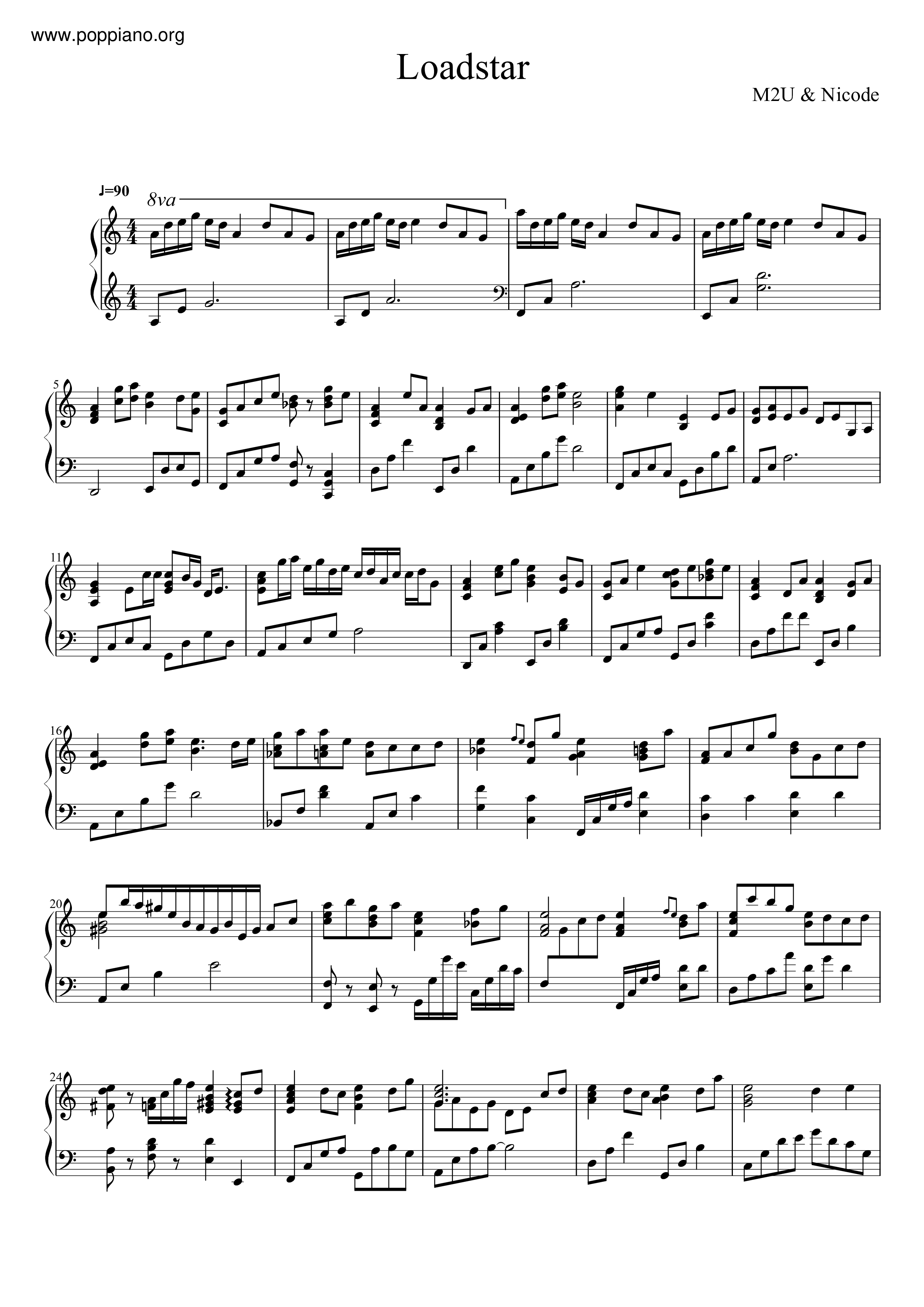 M2U & Nicode-Deemo - Loadstar Sheet Music pdf, - Free Score Download ★