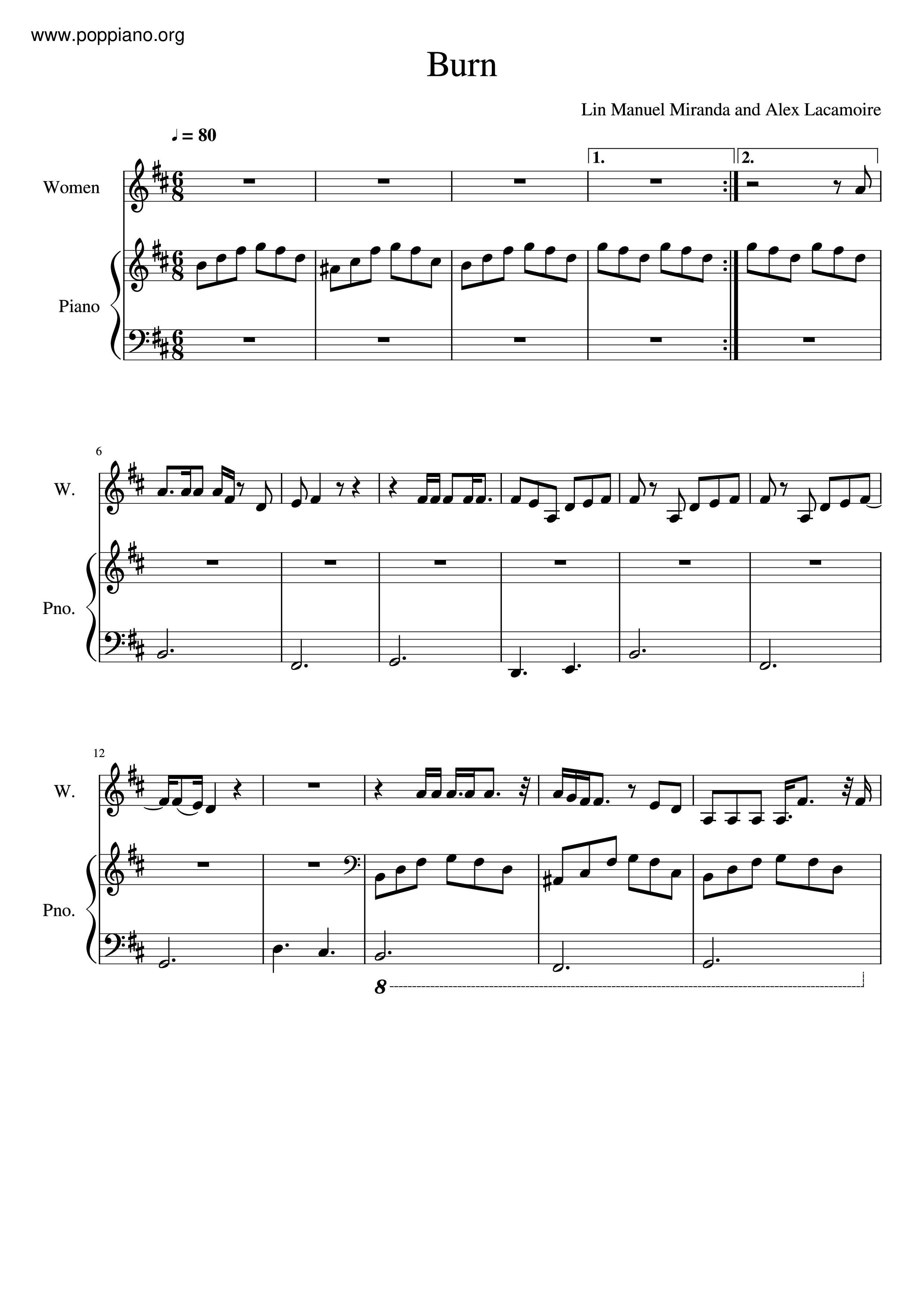 Lin-Manuel Miranda-Hamilton - Burn Sheet Music pdf, - Free Score Download ★