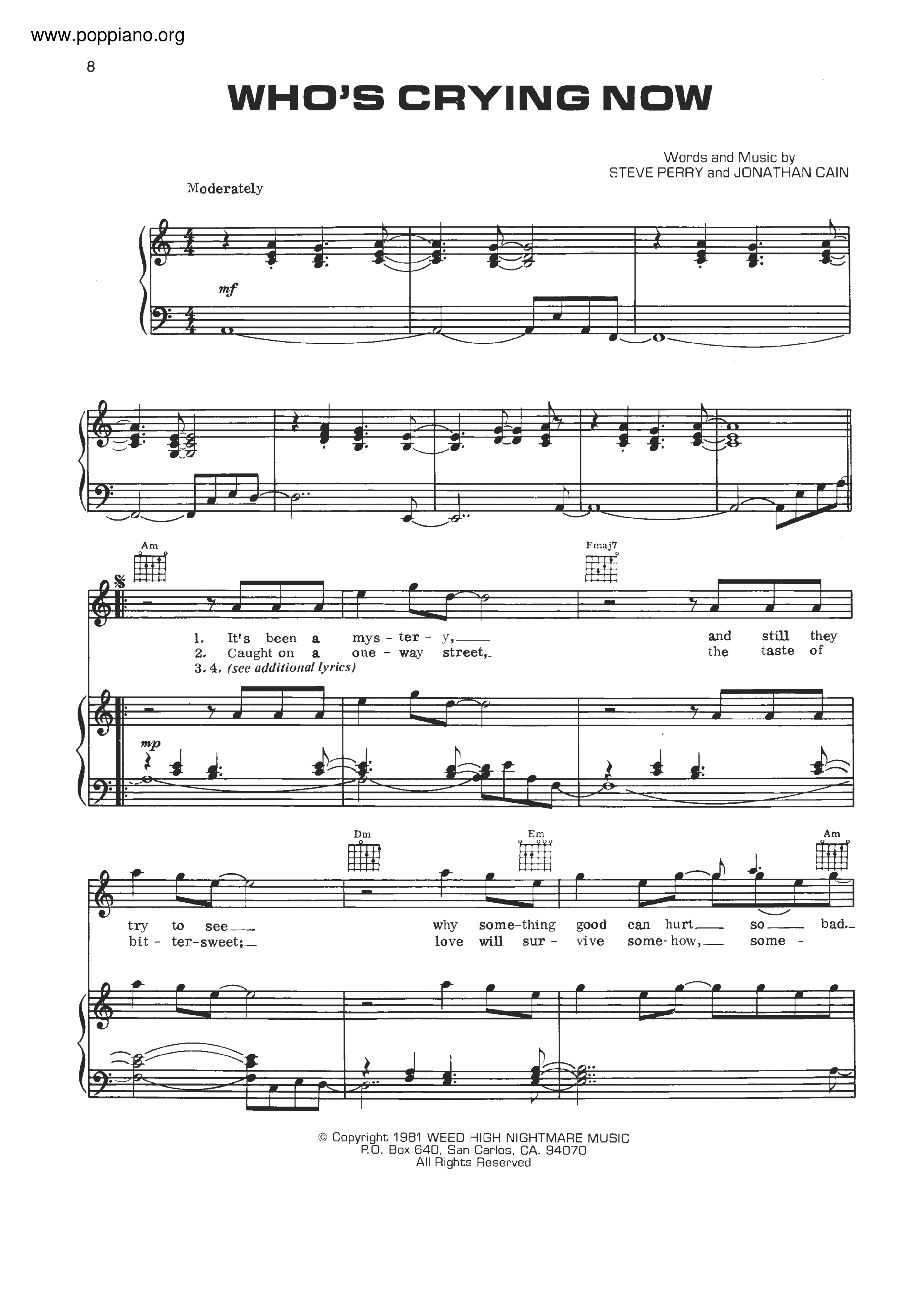 Journey-Who's Crying Now Sheet Music pdf, - Free Score Download ★
