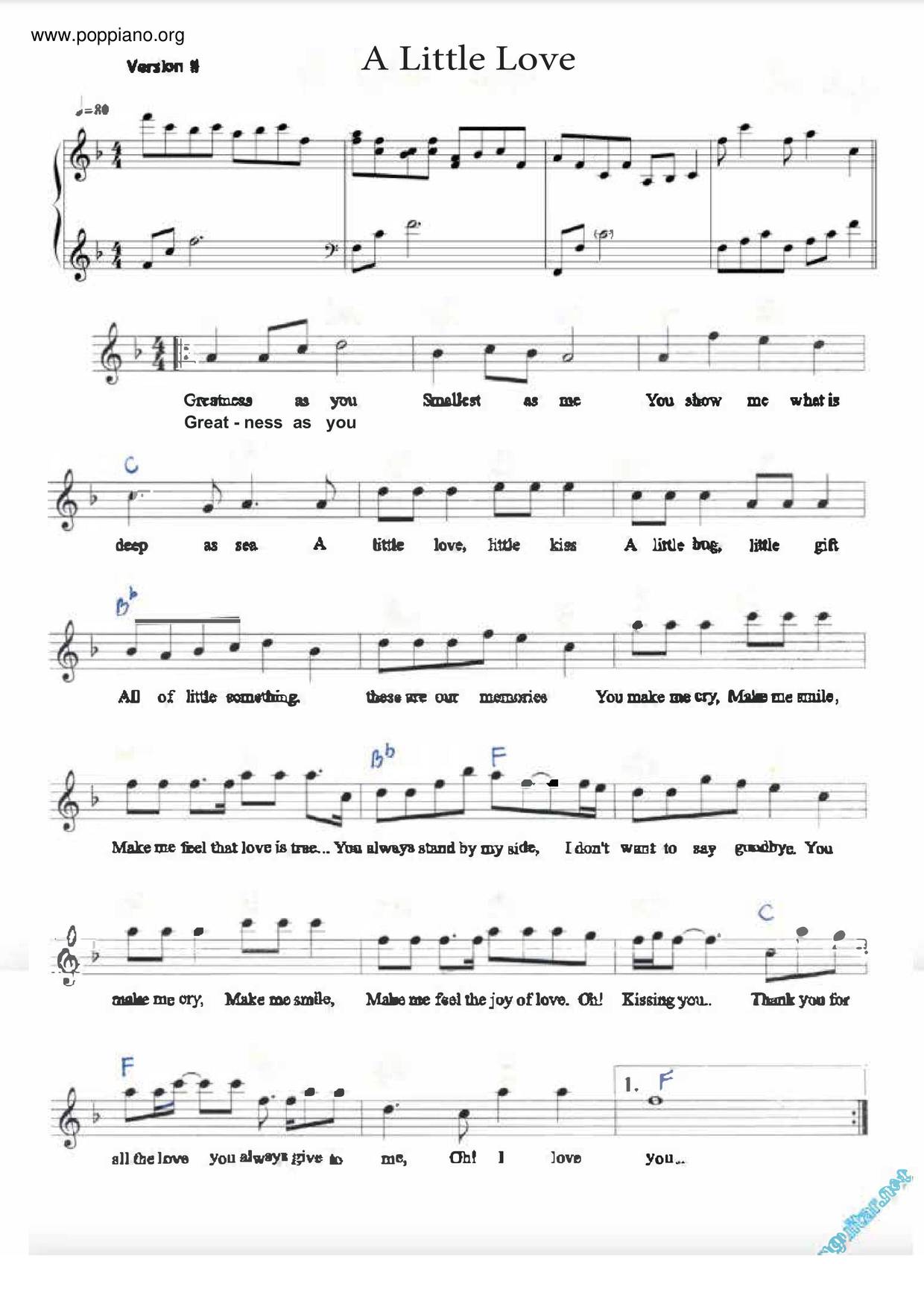 Fiona Fung-A Little Love Sheet Music pdf, - Free Score Download ★
