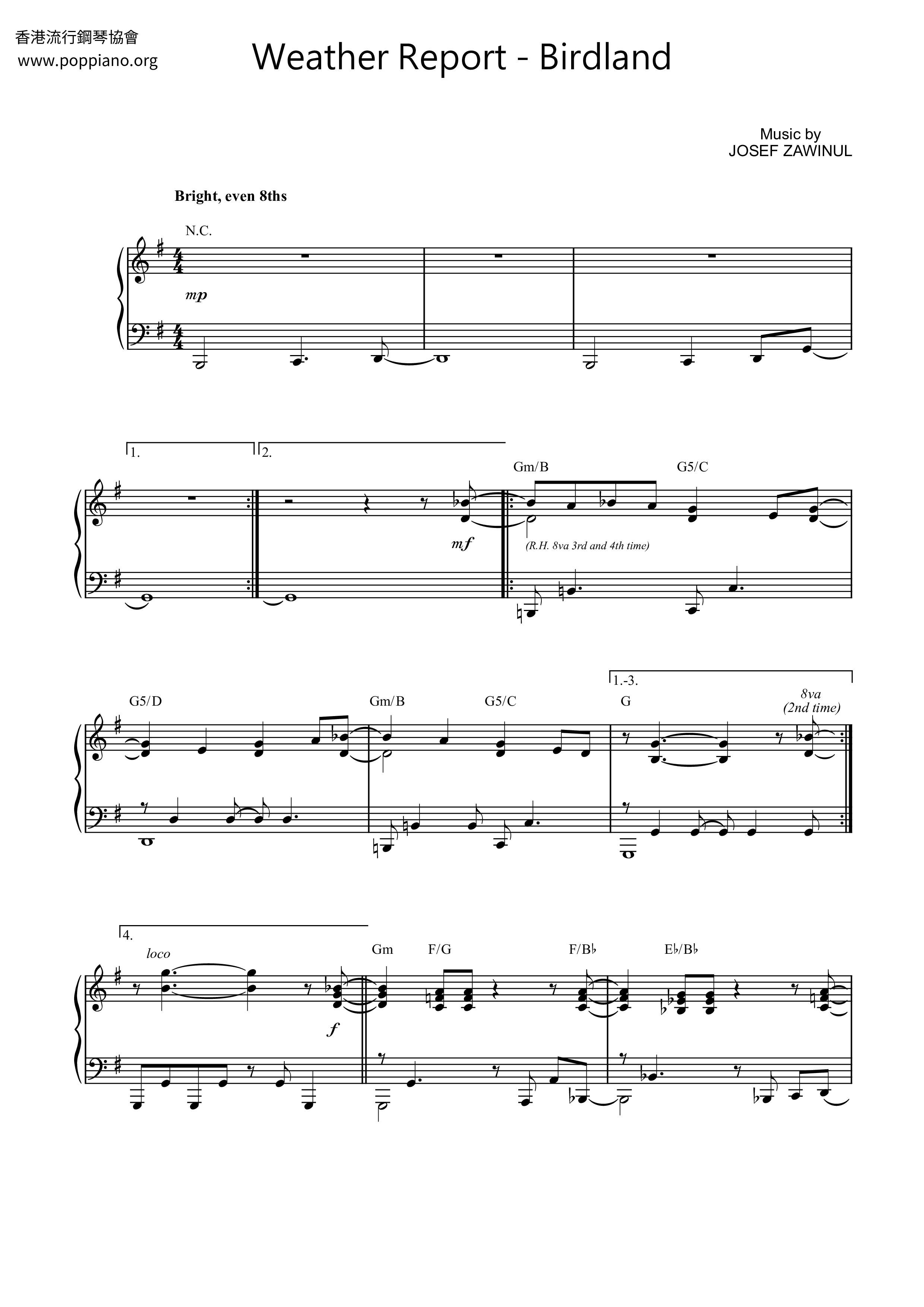 Weather Report-Birdland Sheet Music pdf, - Free Score Download ★