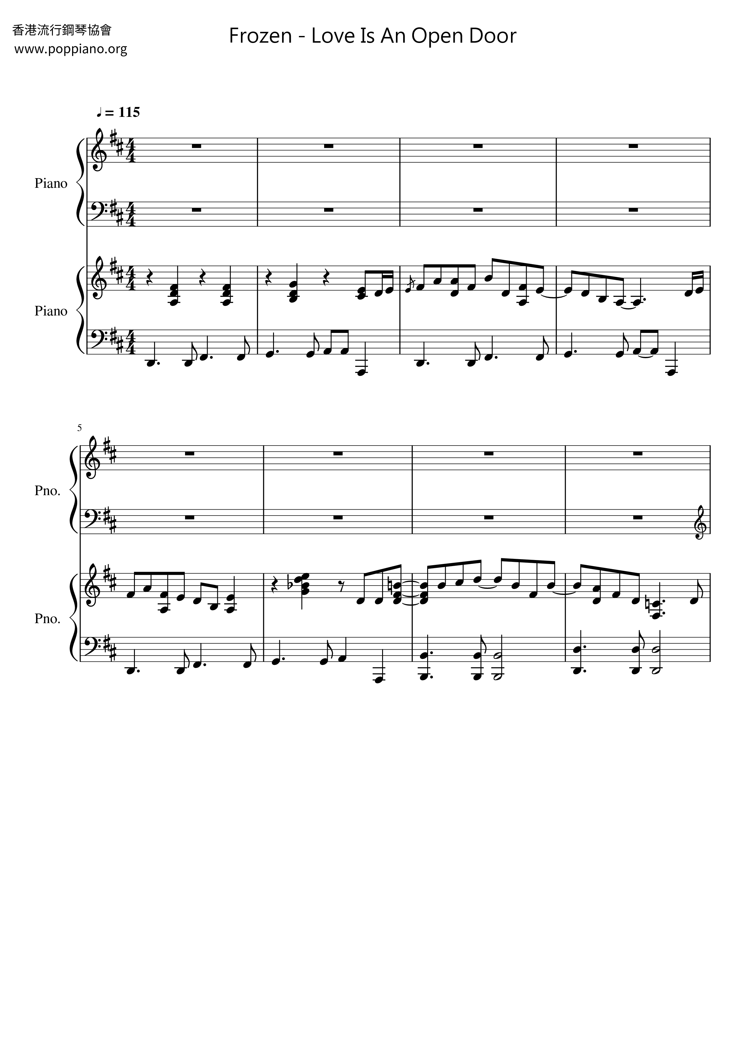Kristen Bell, Santino Fontana-Frozen - Love Is An Open Door 雙鋼琴譜pdf-香港流行鋼琴協會琴譜下載 ★