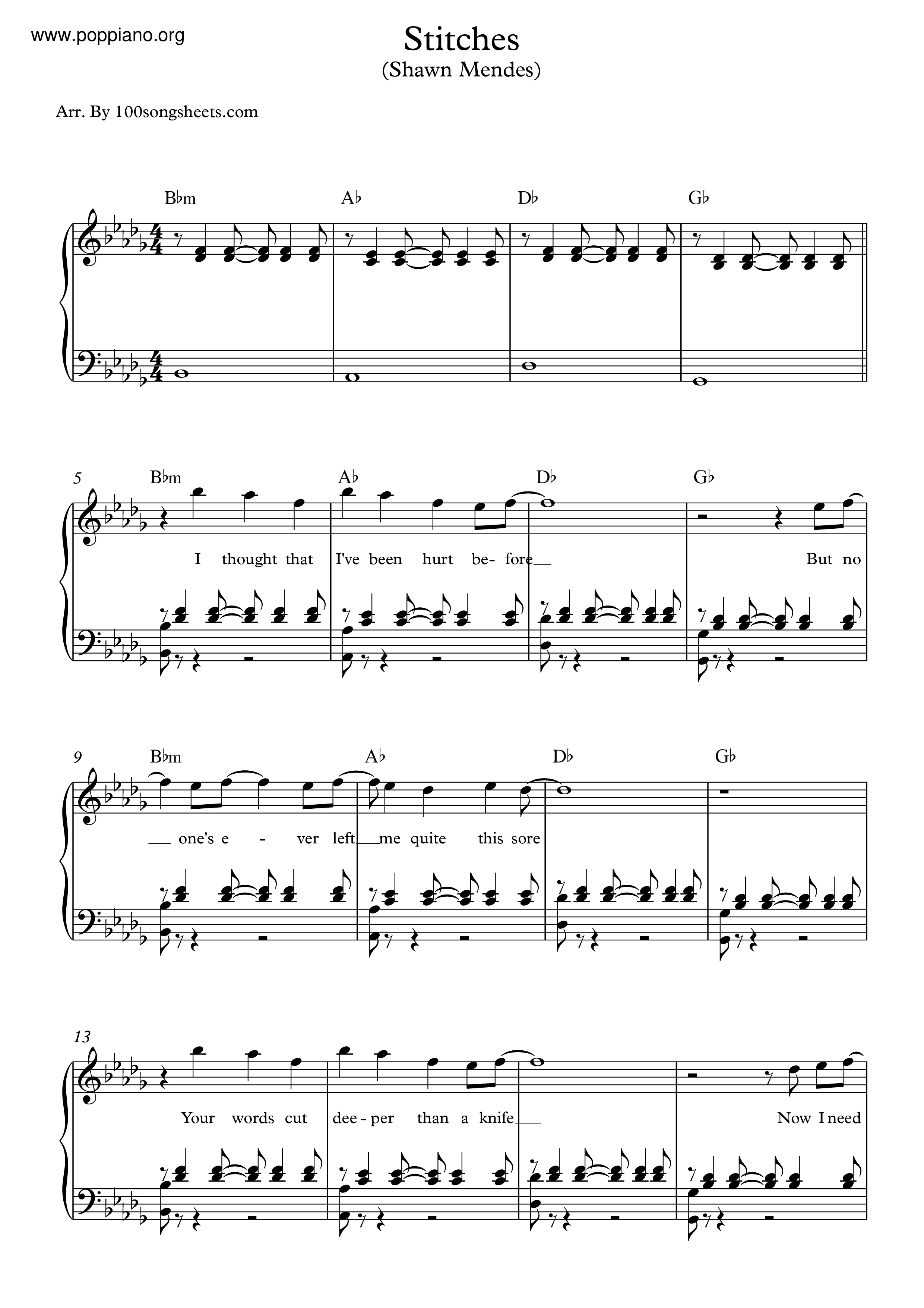 Shawn Mendes-Stitches Sheet Music pdf, - Free Score Download ★