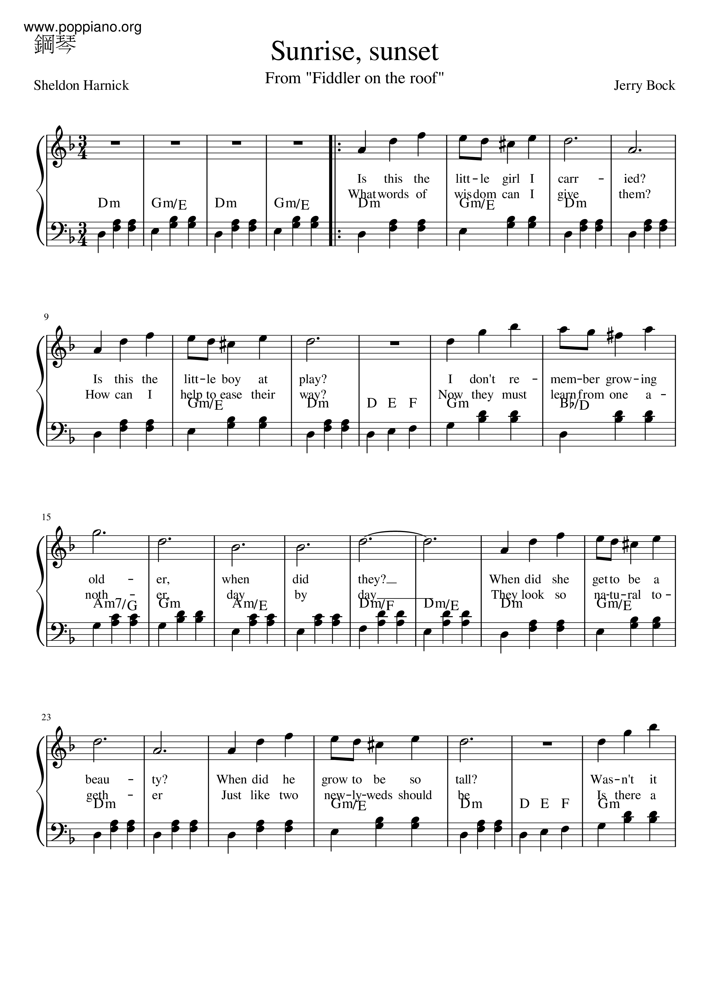 Bobby Vinton-Fiddler On The Roof - Sunrise, Sunset Sheet Music pdf, - Free Score Download ★