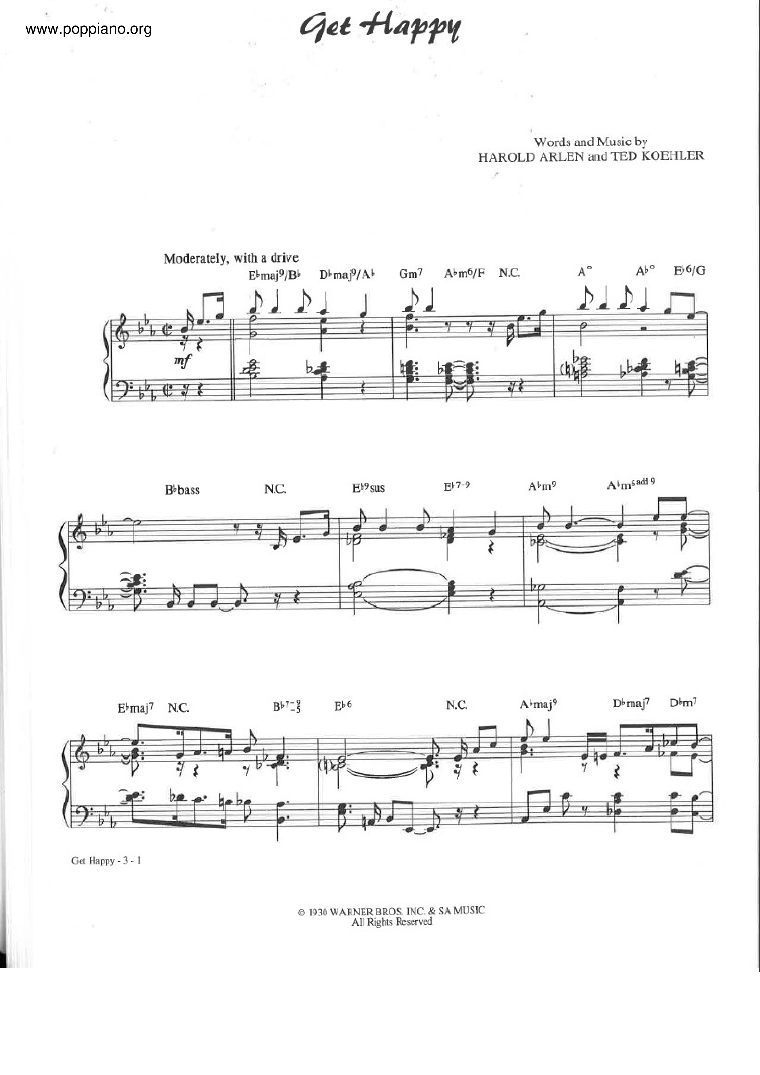 Harold Arlen-Get Happy Sheet Music pdf, - Free Score Download ★