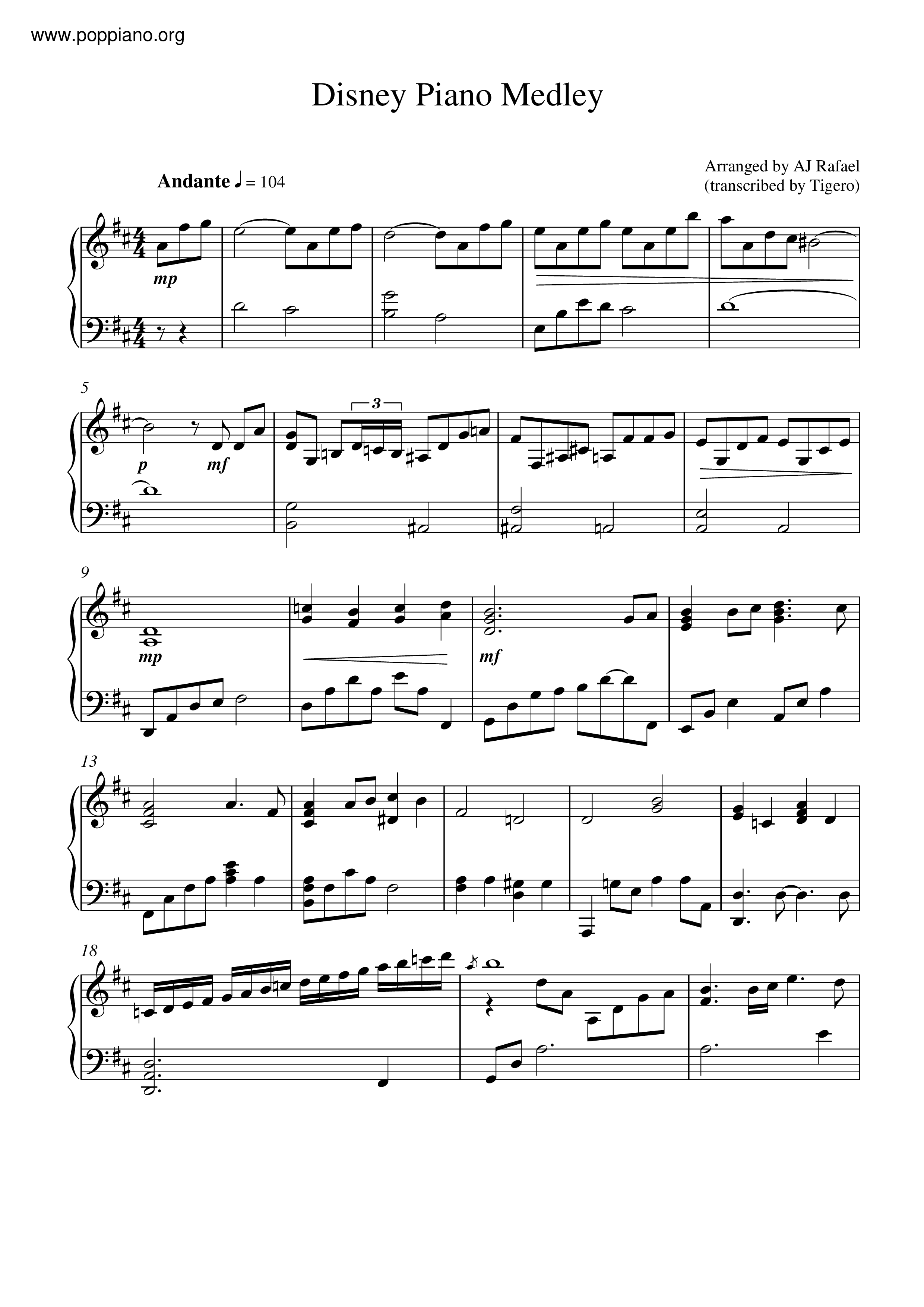 Movie Soundtrack-Disney Medley Sheet Music pdf, (ディズニー) - Free Score ...