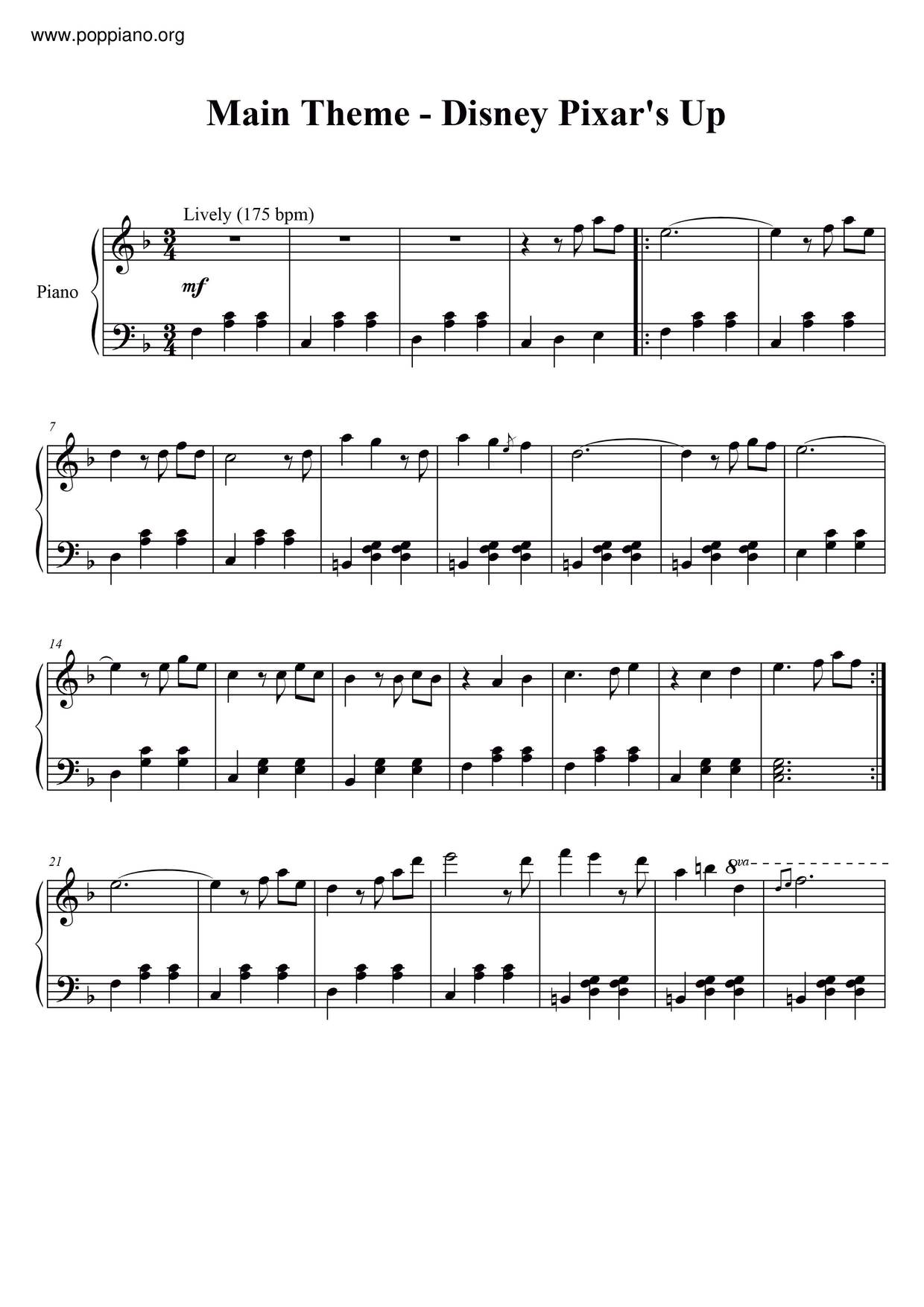 Movie Soundtrack-Pixar - Up Sheet Music pdf, (ディズニー) - Free Score ...
