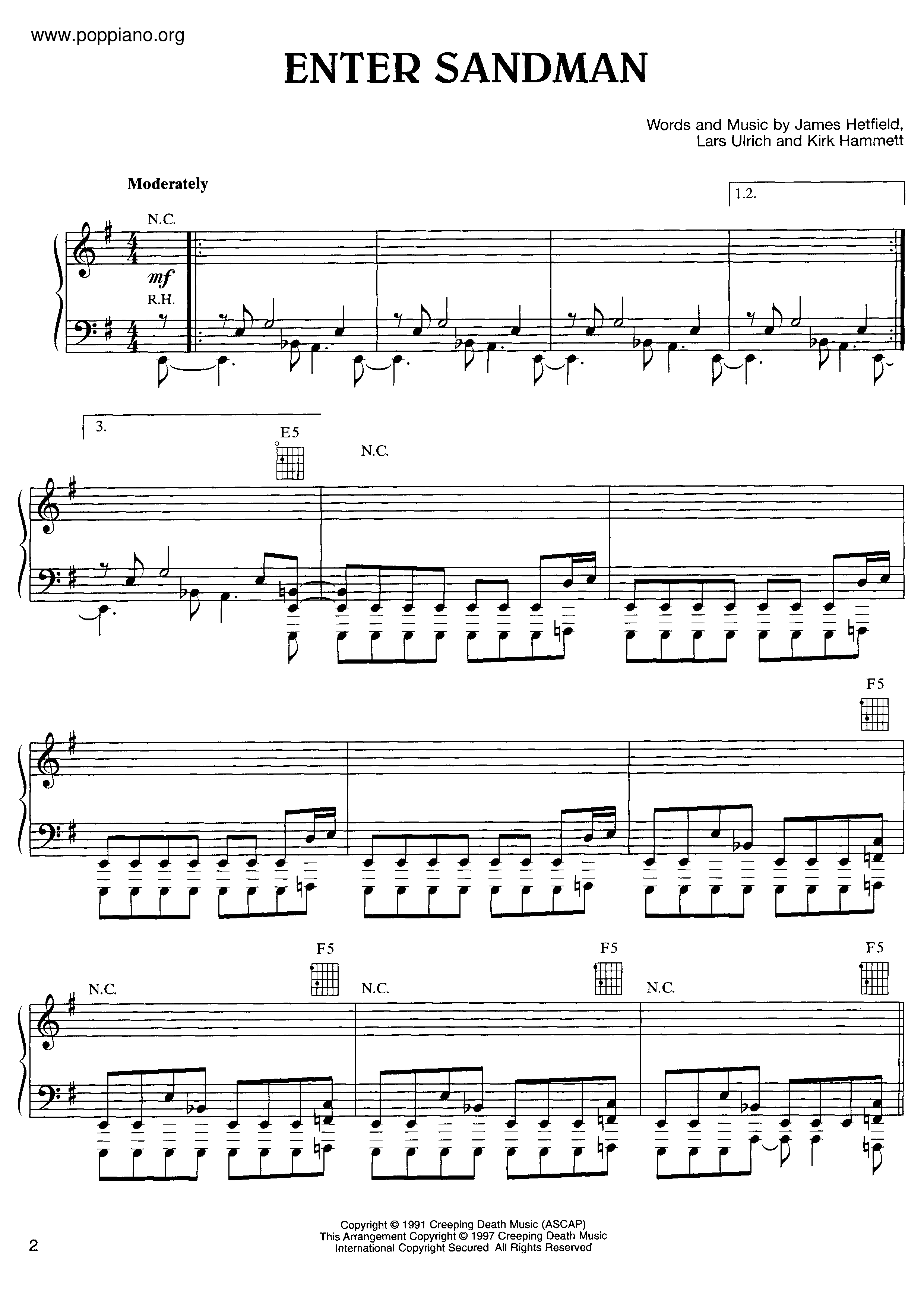 Metallica-Enter Sandman Sheet Music pdf, - Free Score Download ★