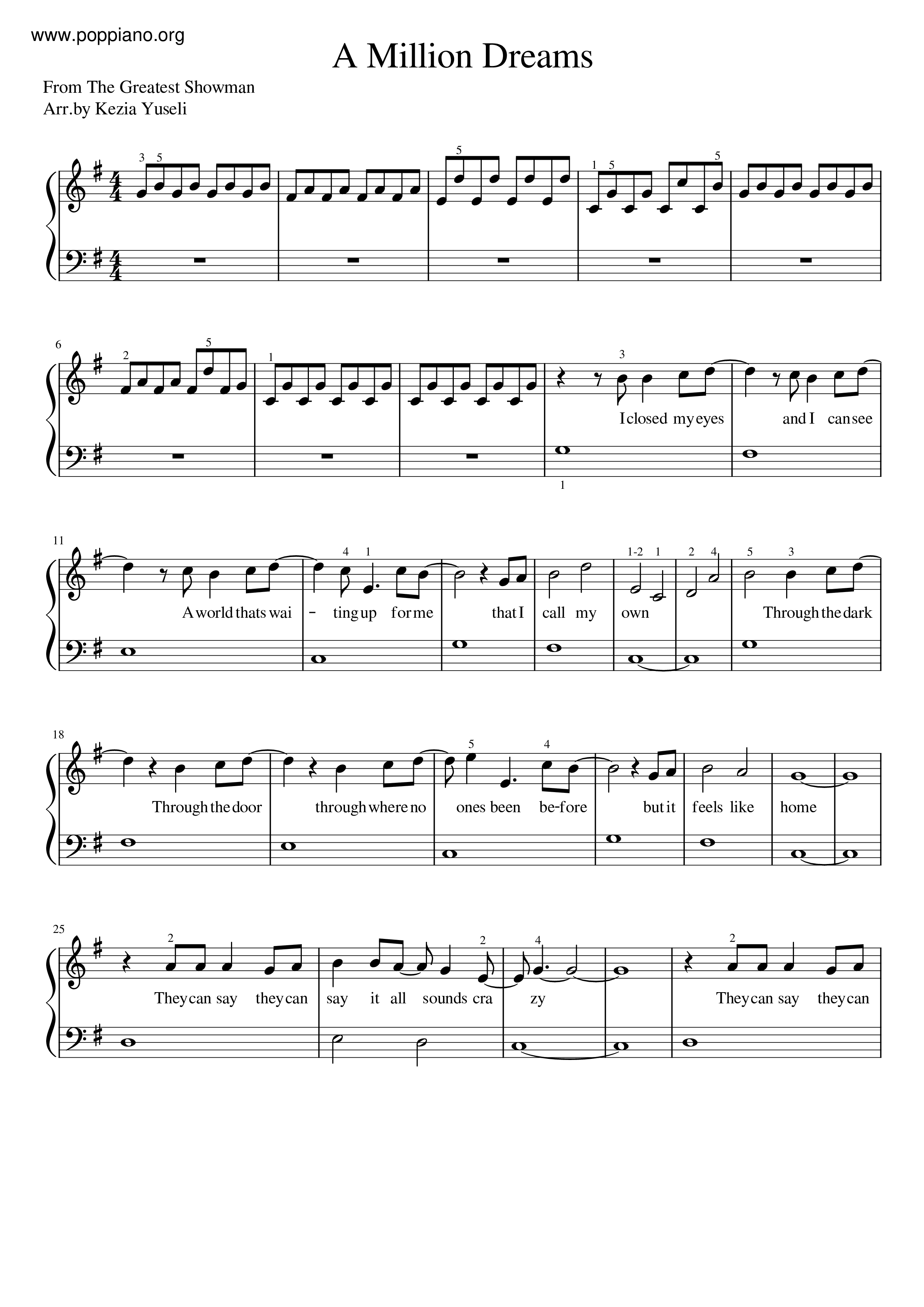 The Greatest Showman 大娛樂家-A Million Dreams Sheet Music pdf, - Free ...