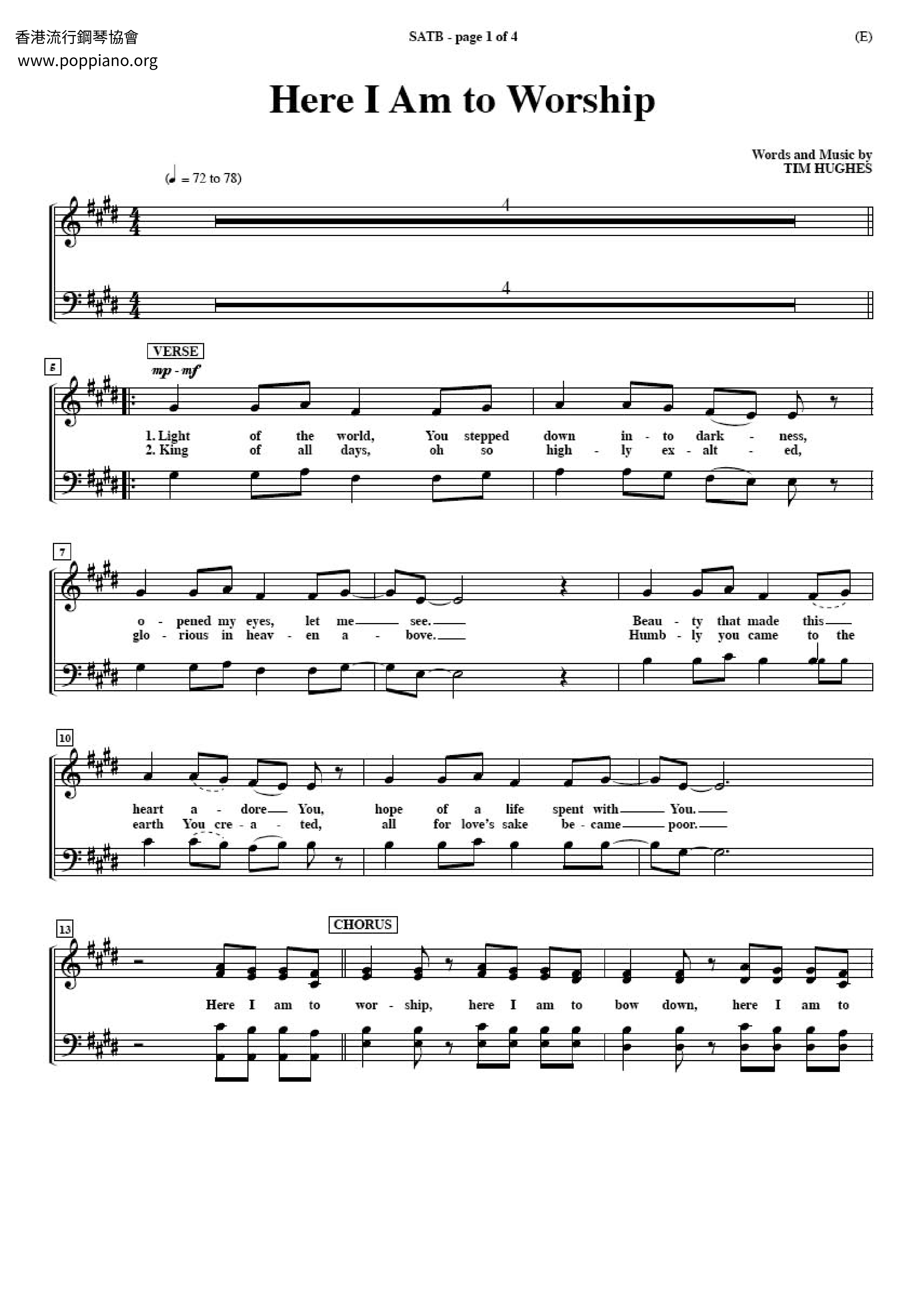 Hymn-Here I Am To Worship Sheet Music pdf, - Free Score Download ★