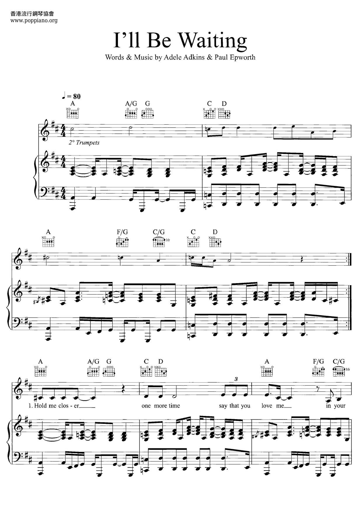 Adele-I'll Be Waiting Sheet Music pdf, - Free Score Download ★