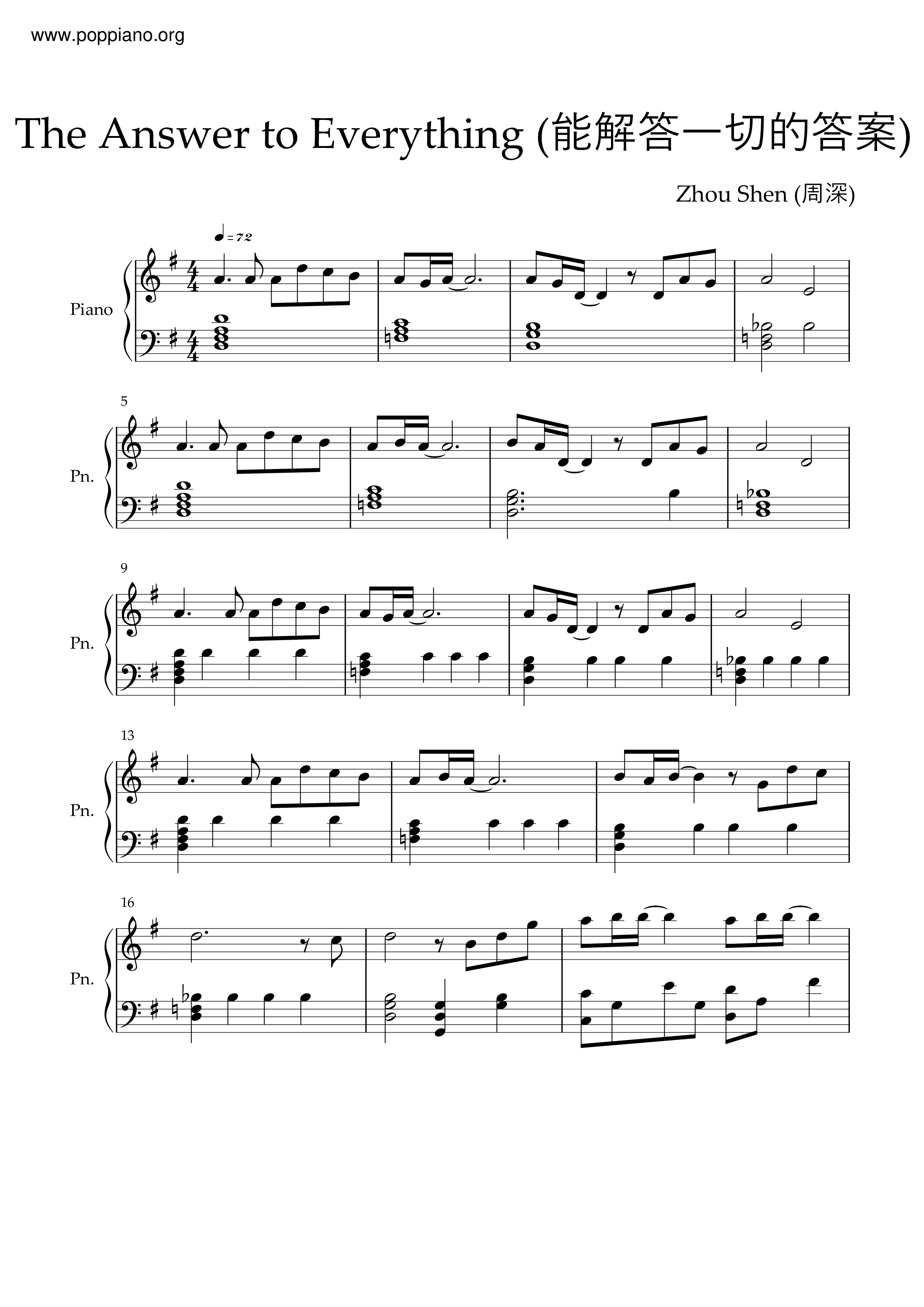 Zhou Shen-Answers That Can Answer Everything Sheet Music pdf, - Free ...