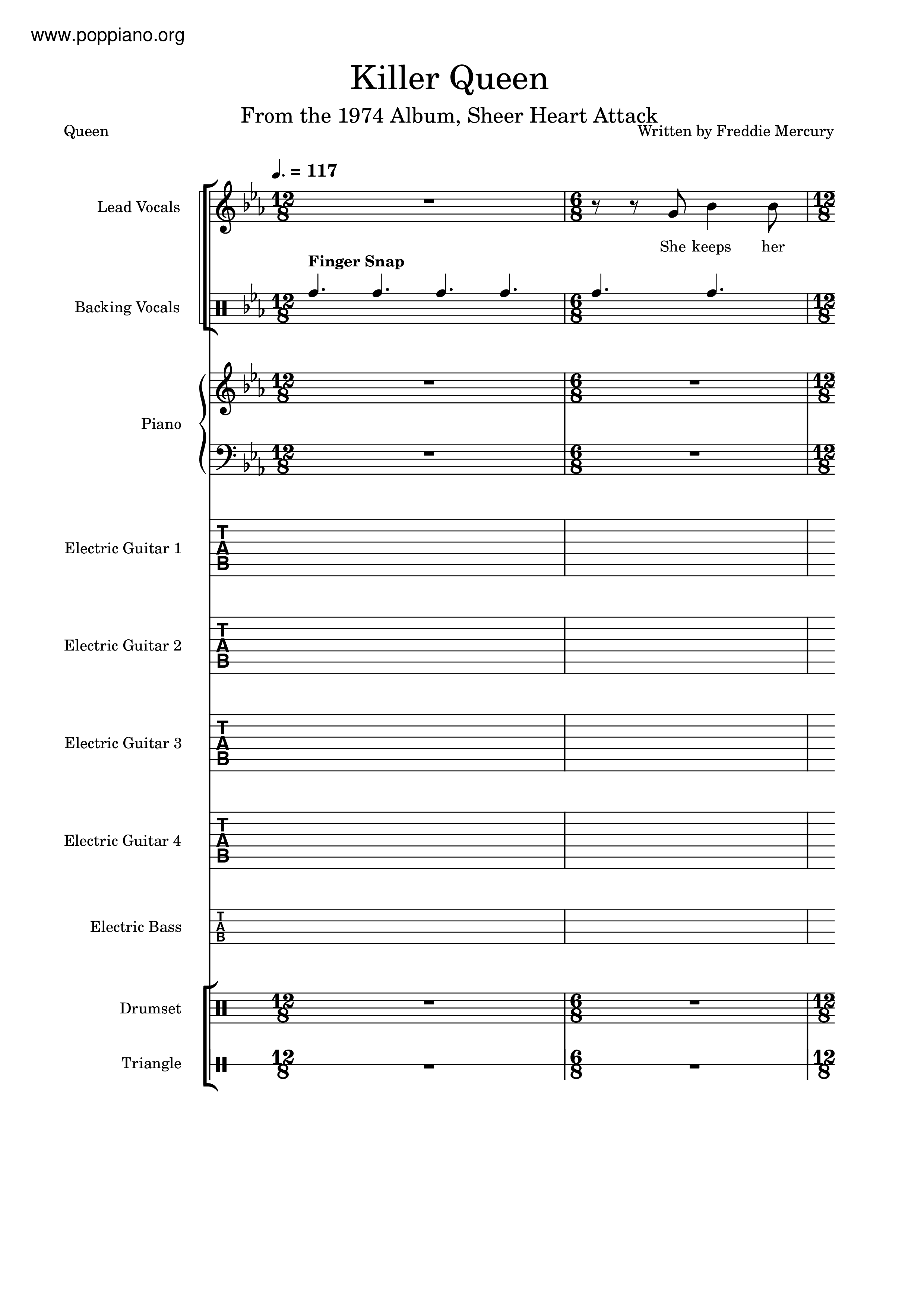 Queen-Killer Queen Sheet Music pdf, (クイーン) - Free Score Download ★