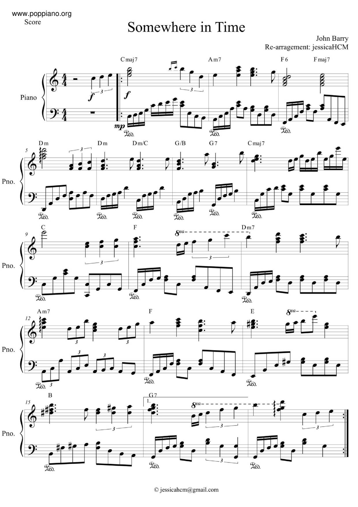 John Barry-Somewhere In Time Sheet Music pdf, - Free Score Download ★
