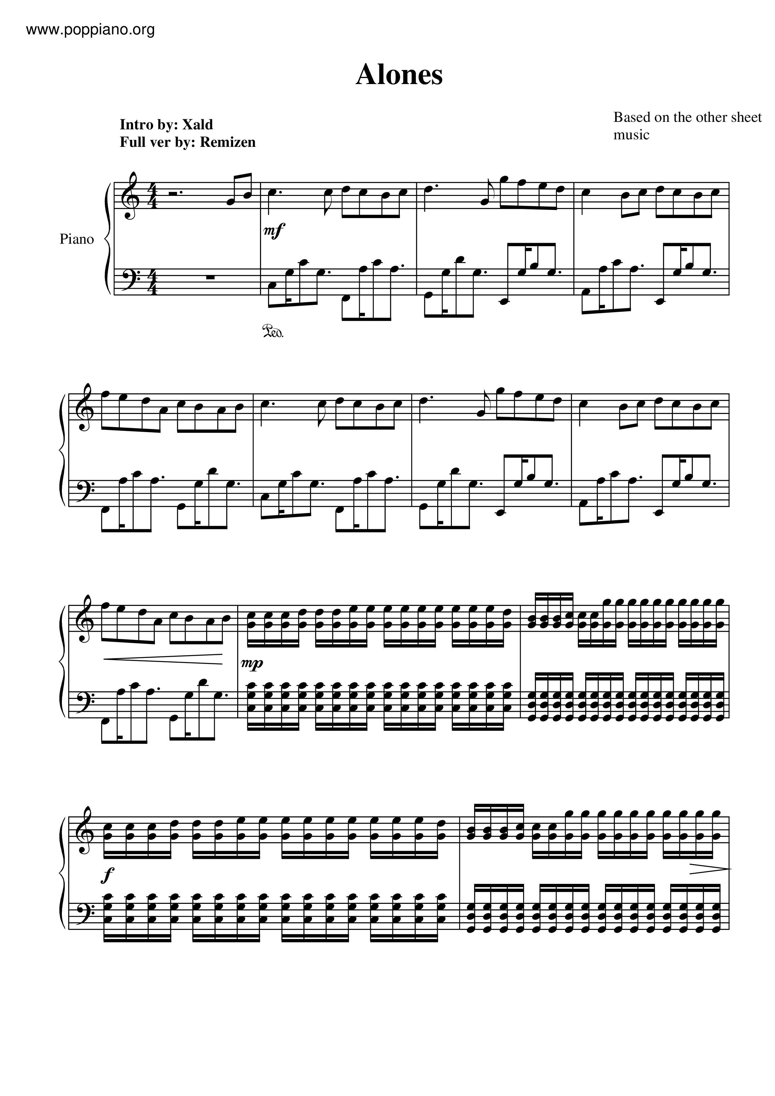Bleach-Alones Sheet Music pdf, - Free Score Download ★