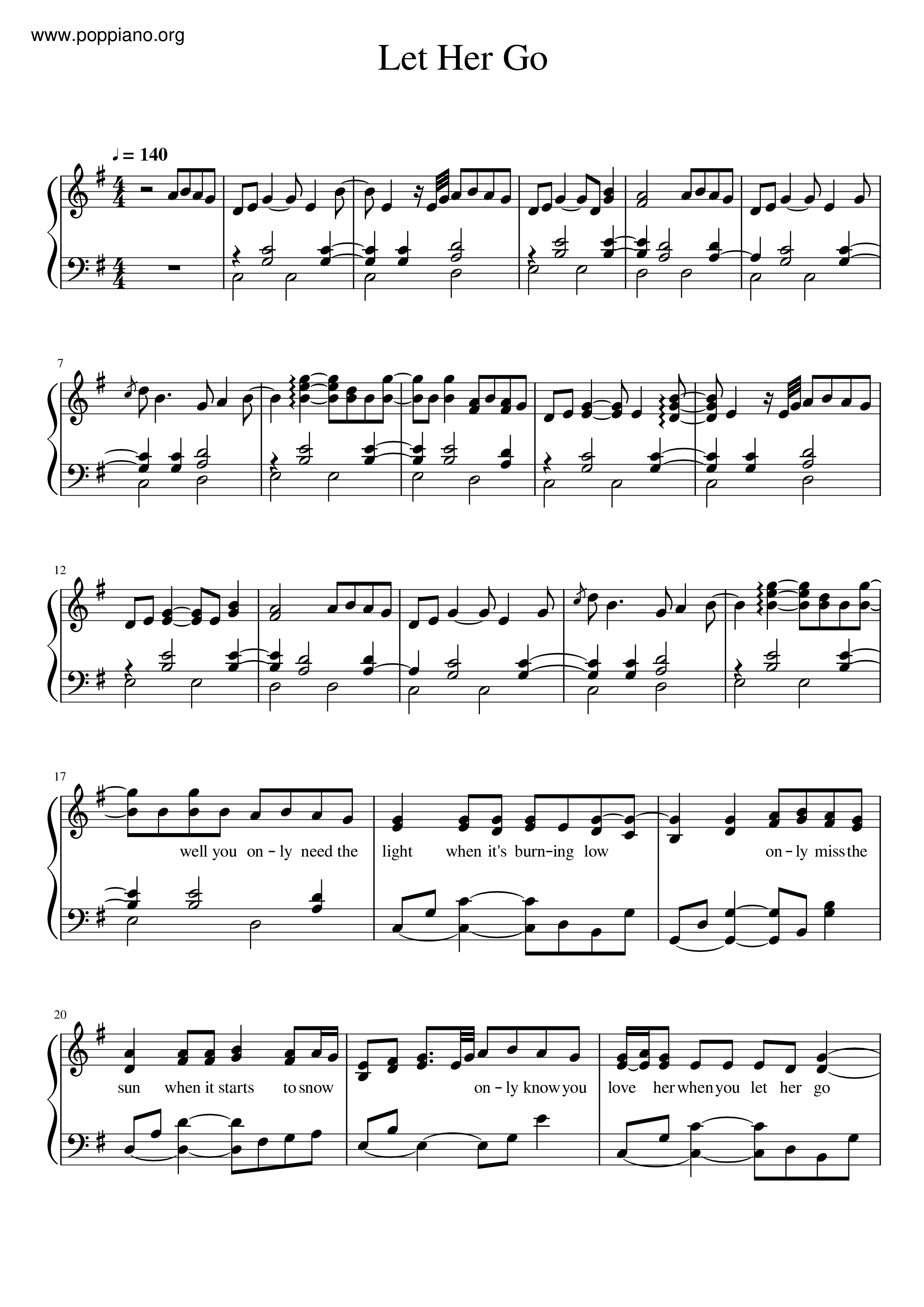 Passenger-Let Her Go Sheet Music pdf, - Free Score Download ★