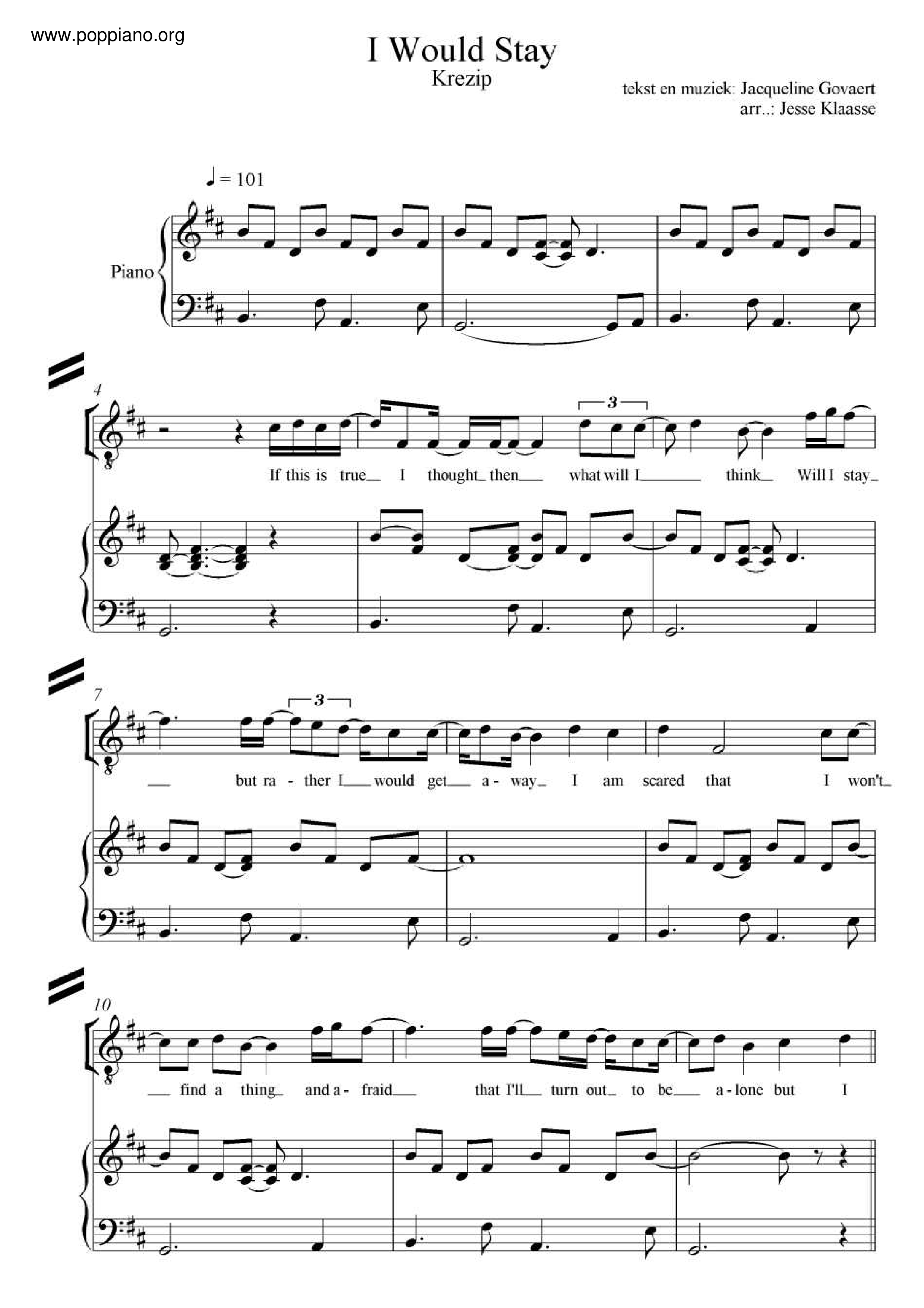 Krezip-I Would Stay Sheet Music pdf, - Free Score Download ★