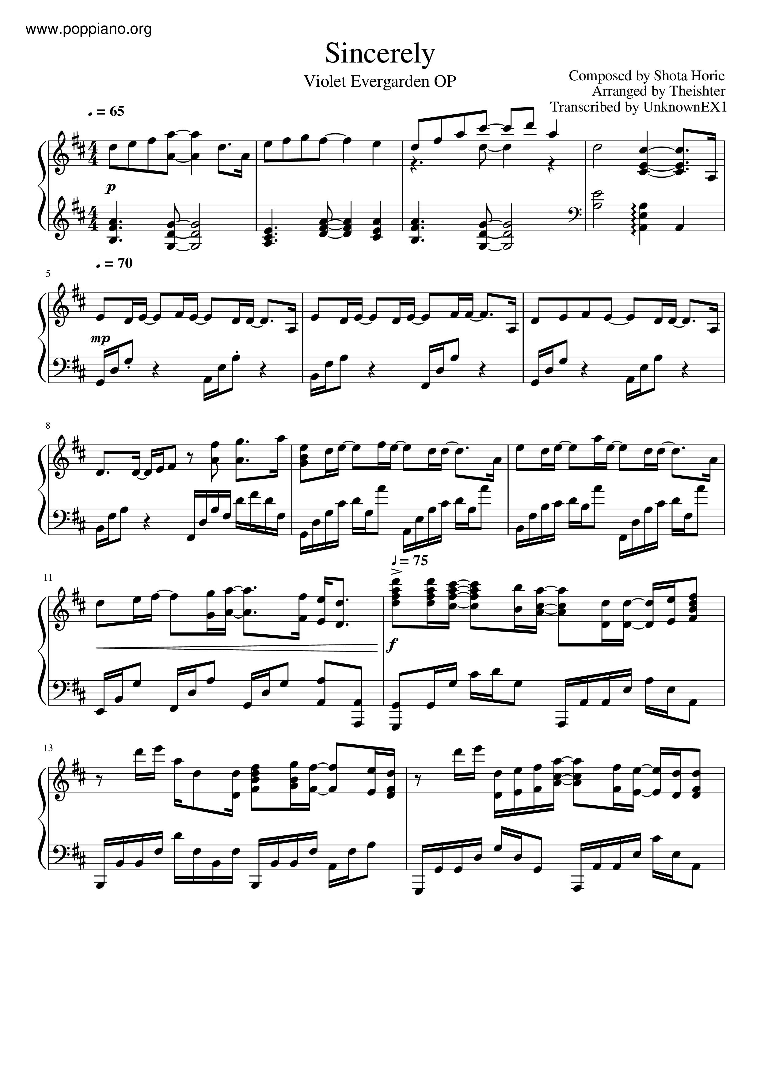 Miho Karasawa-Violet Evergarden - Sincerely Sheet Music pdf, (唐沢 美帆 ...