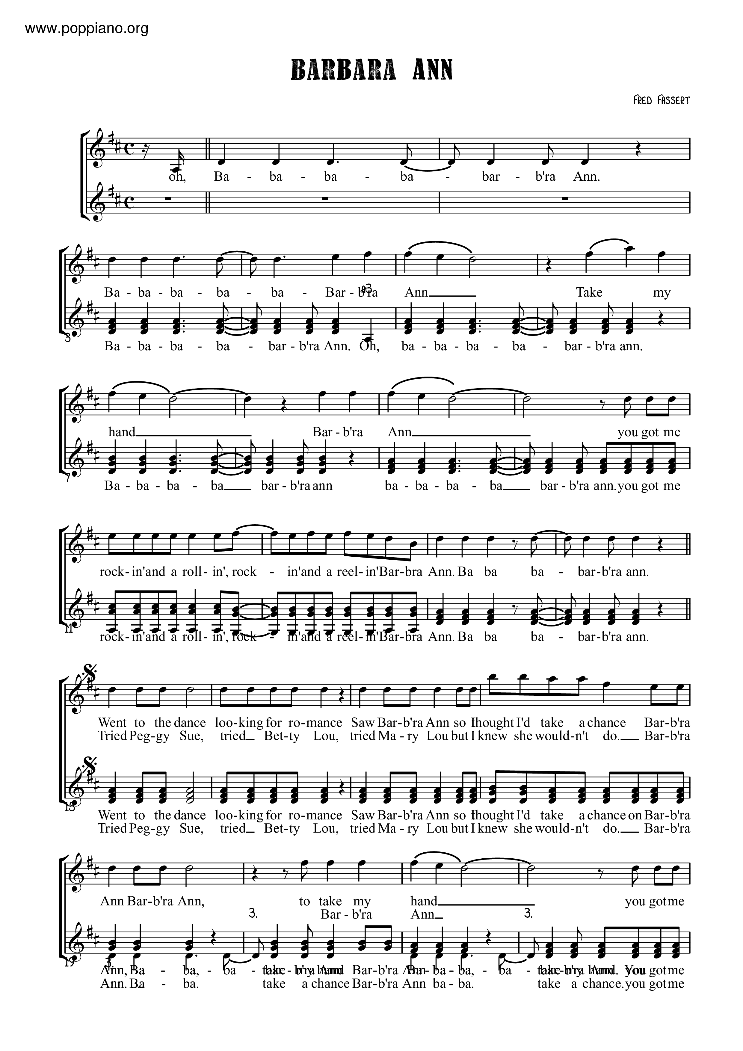 Beach Boys-Barbara Ann Sheet Music pdf, - Free Score Download ★