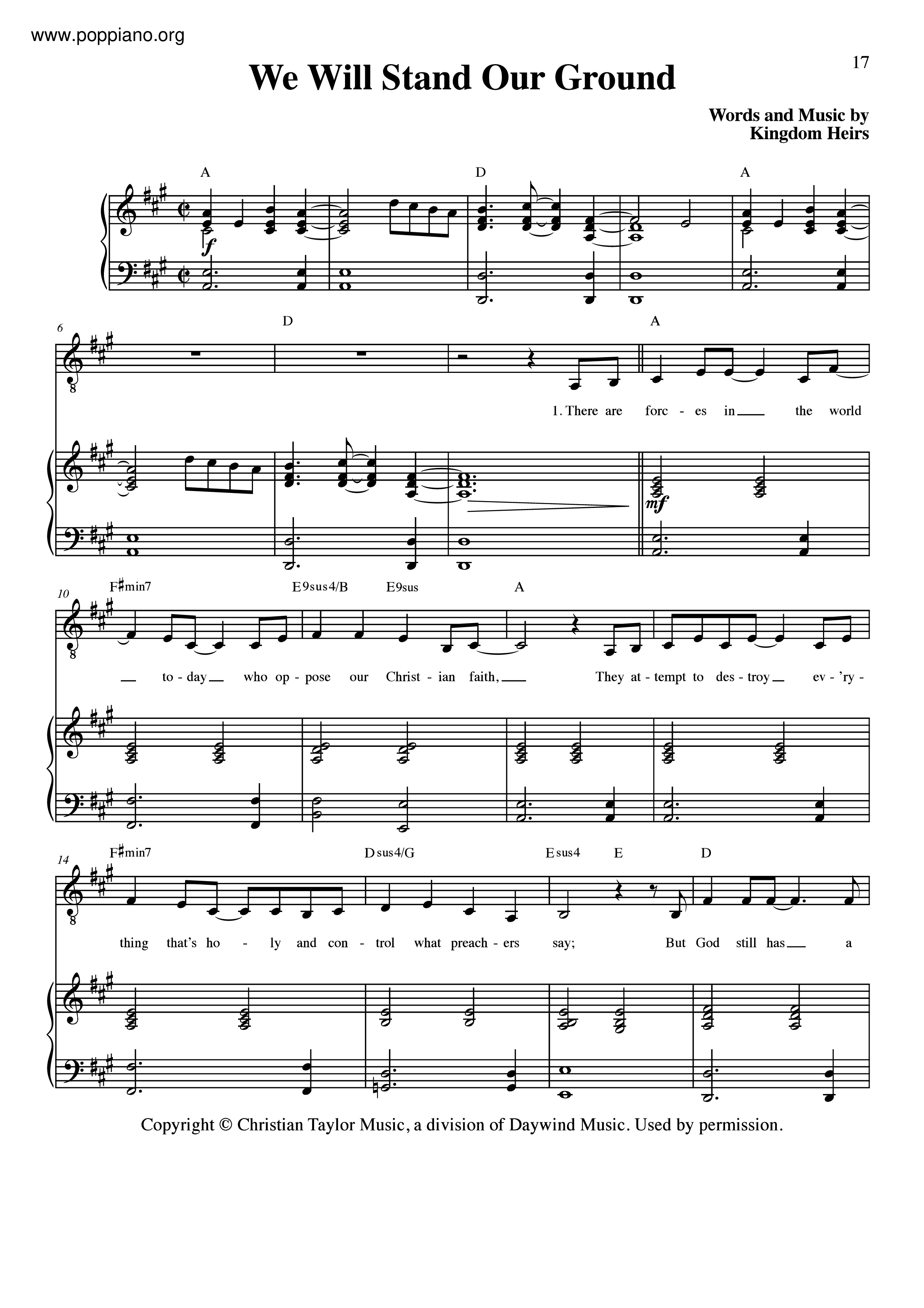 hymn-We Will Stand Our Ground Sheet Music pdf, - Free Score Download ★