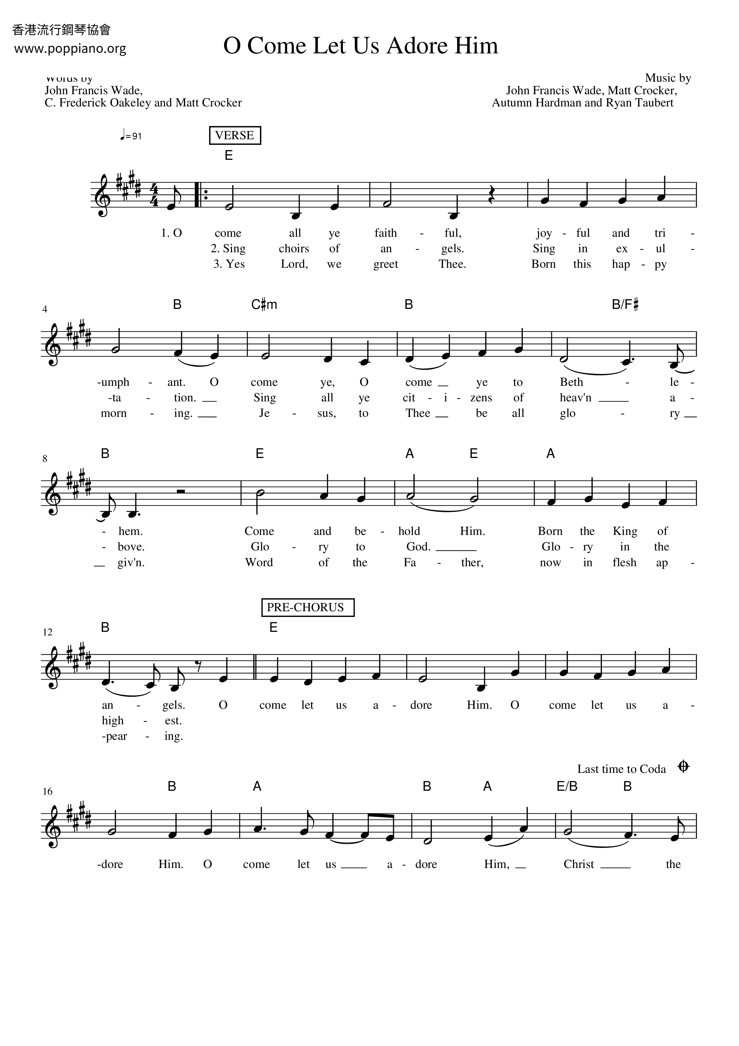 Hymn-O Come Let Us Adore Him Sheet Music pdf, - Free Score Download ★